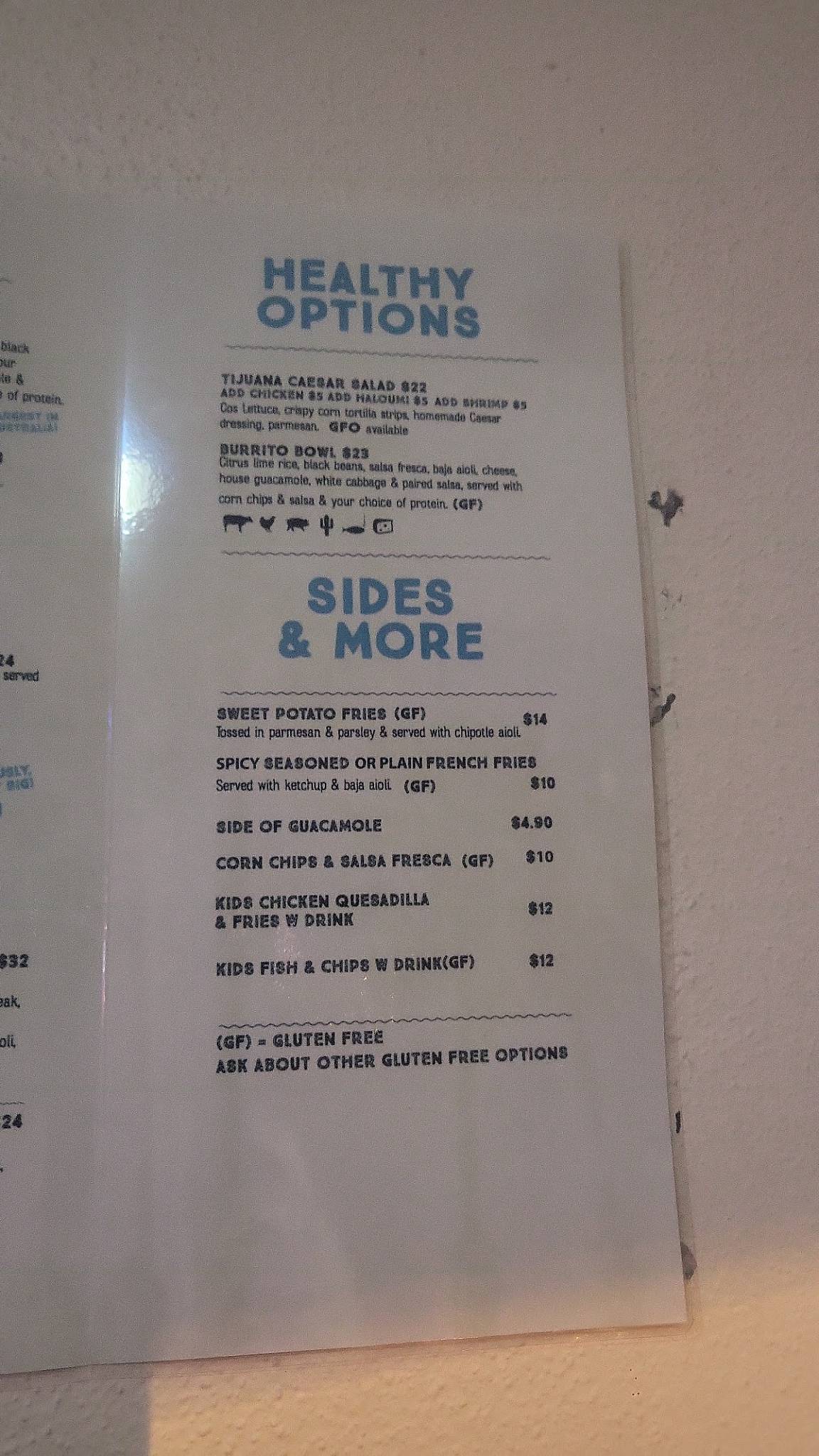Menu at Greedy Gringo restaurant, Caloundra