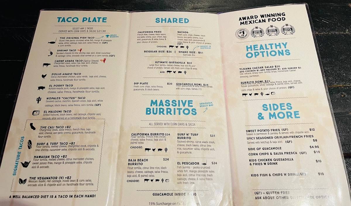 Menu at Greedy Gringo restaurant, Caloundra