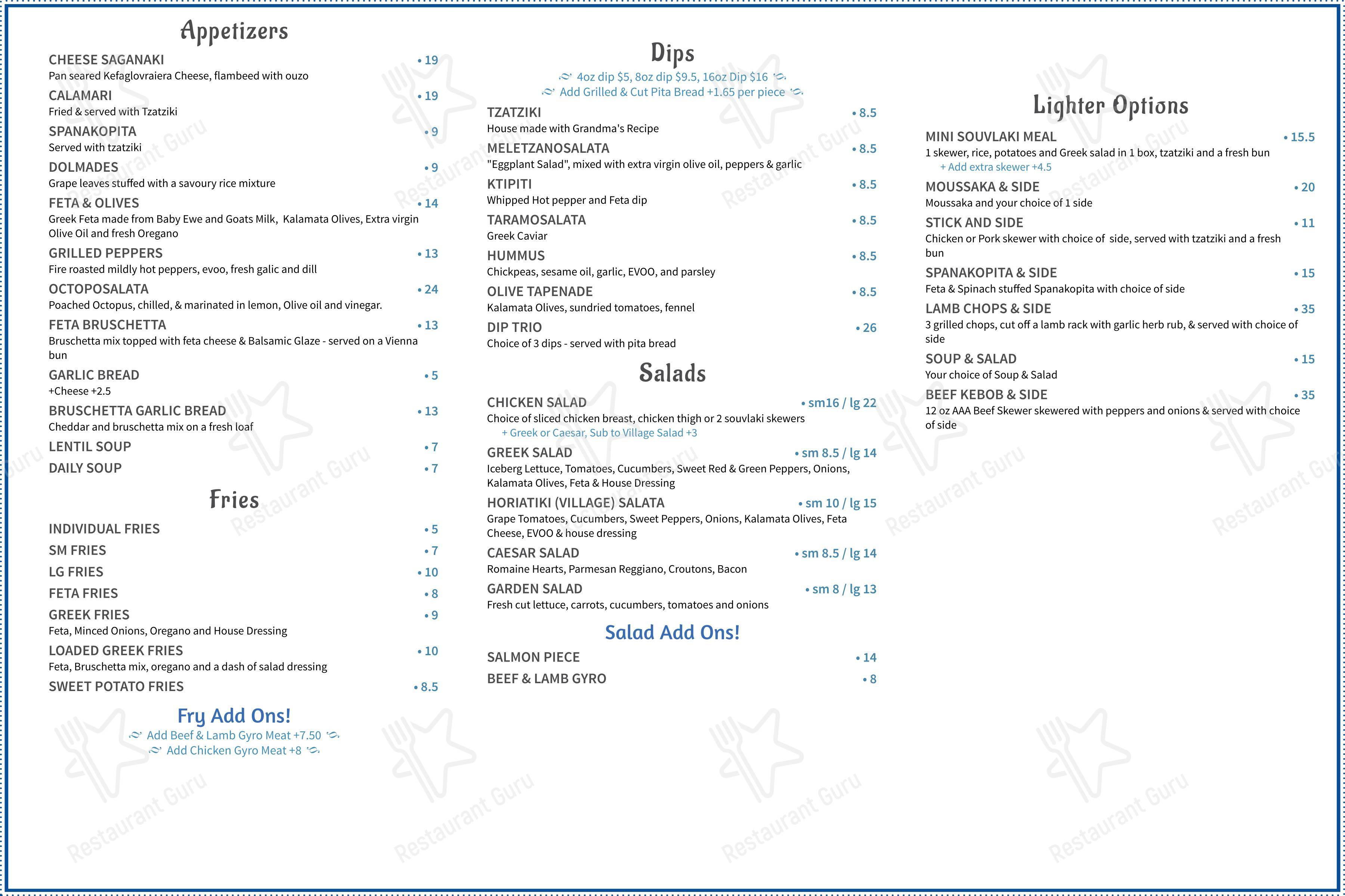 Menu at Greek Tycoon Restaurant, Whitby