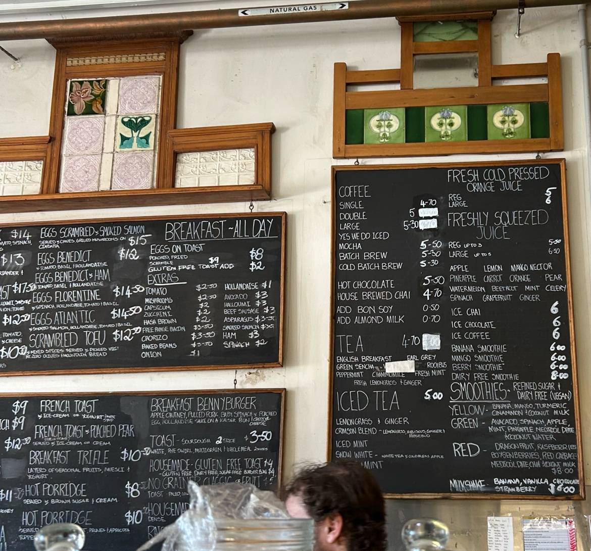 Menu at Green Refectory cafe, Brunswick