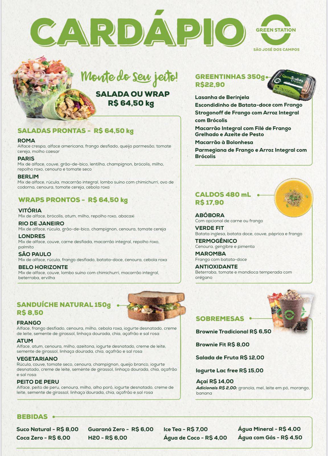 Menu at Green Station SJC restaurant, São José dos Campos