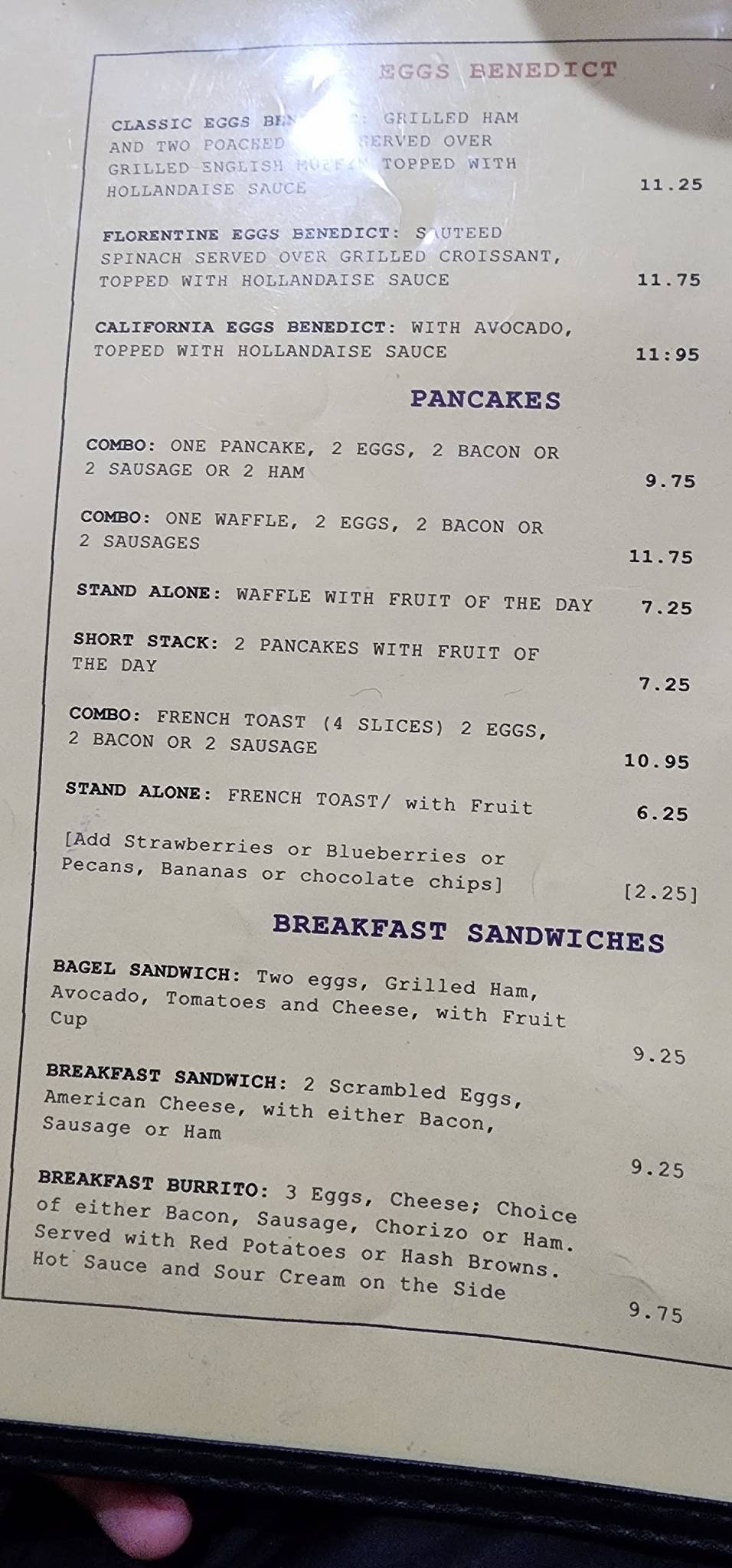 Menu at Green Valley Cafe, Sanger