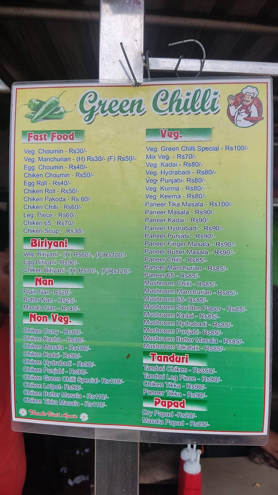 Menu at Green chilli, India, V28X+FG3