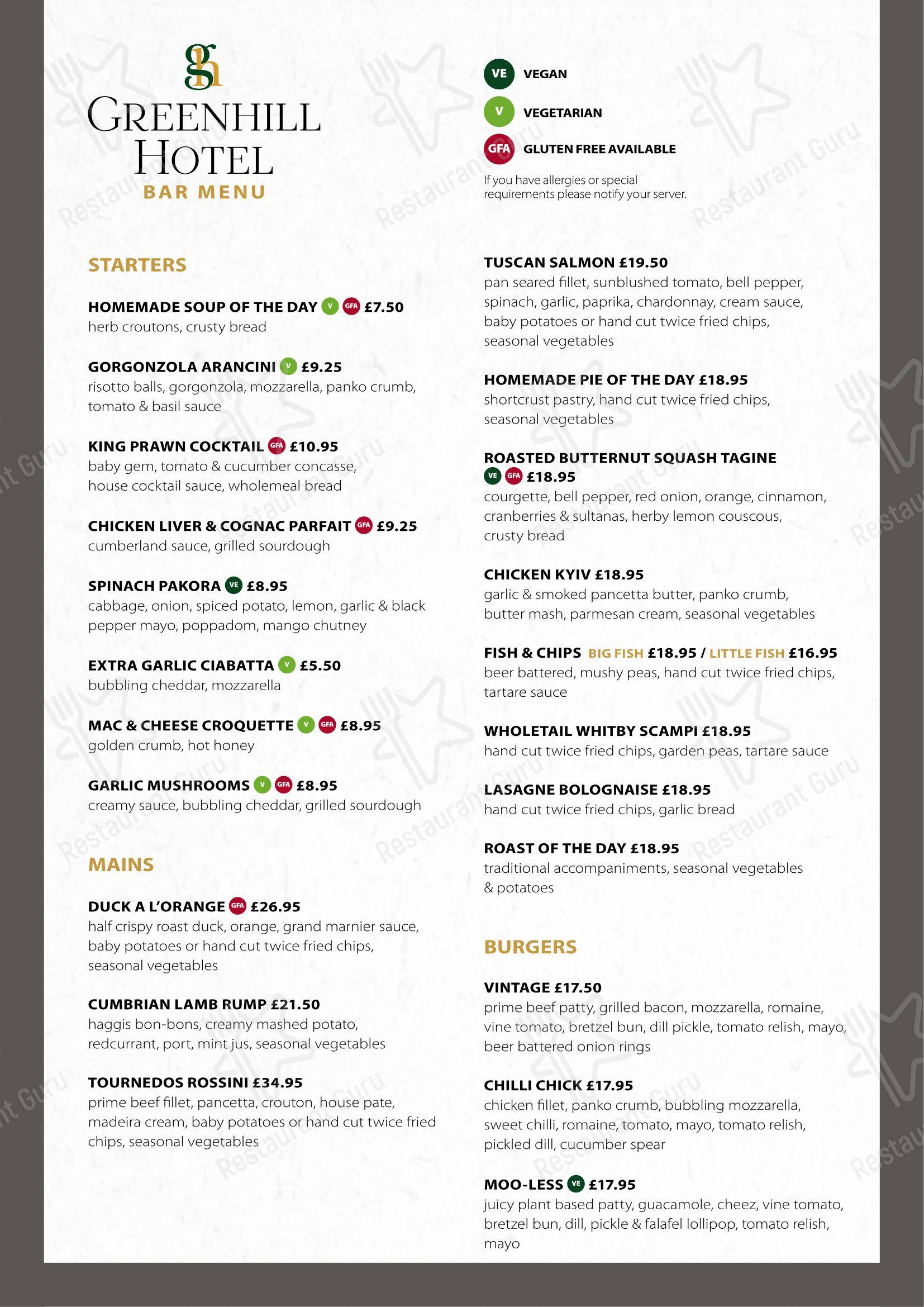 Menu at Greenhill Hotel Restaurant, Wigton
