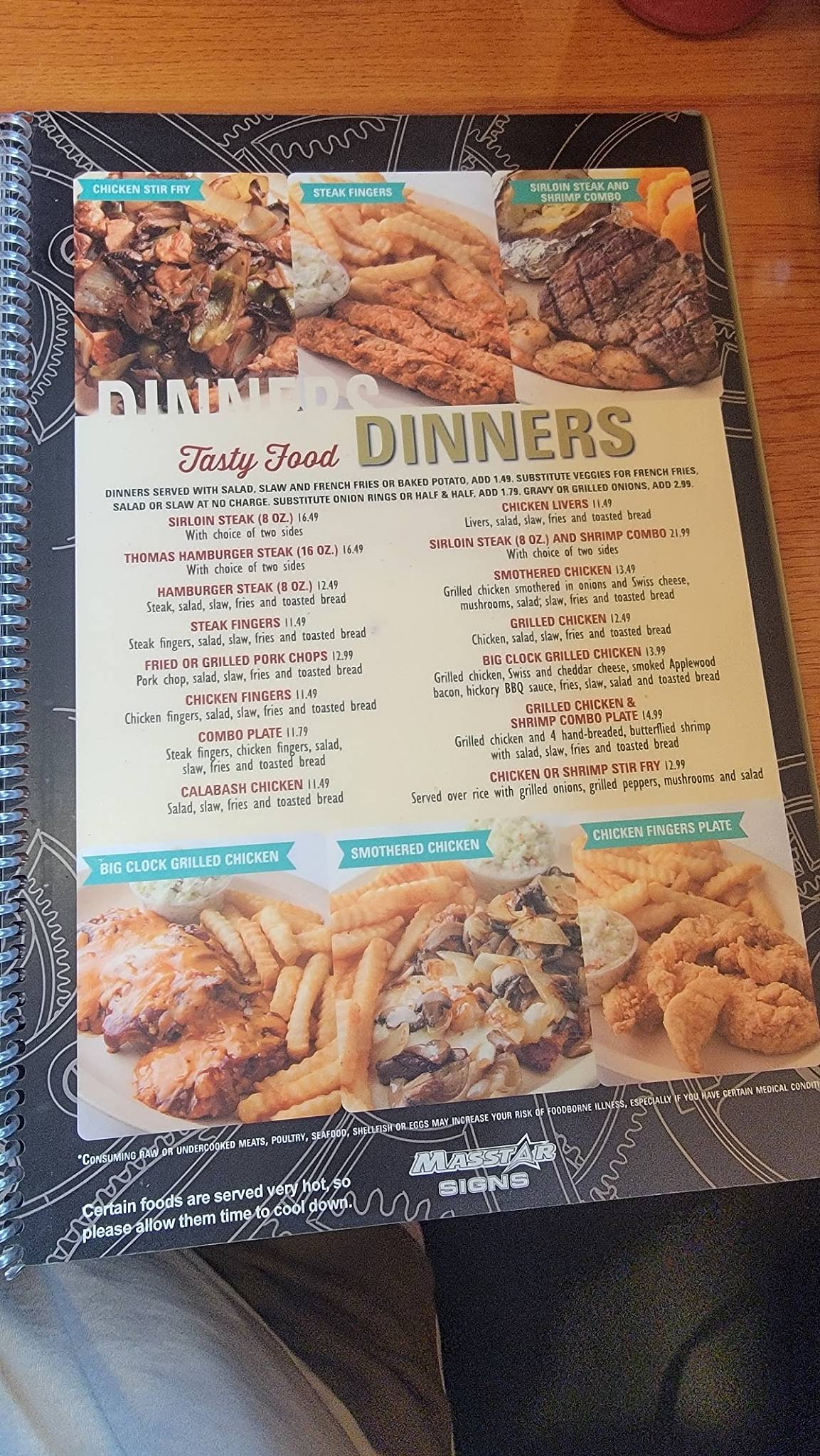 Menu at The BIG Clock of Powdersville restaurant, Greenville, SC-153
