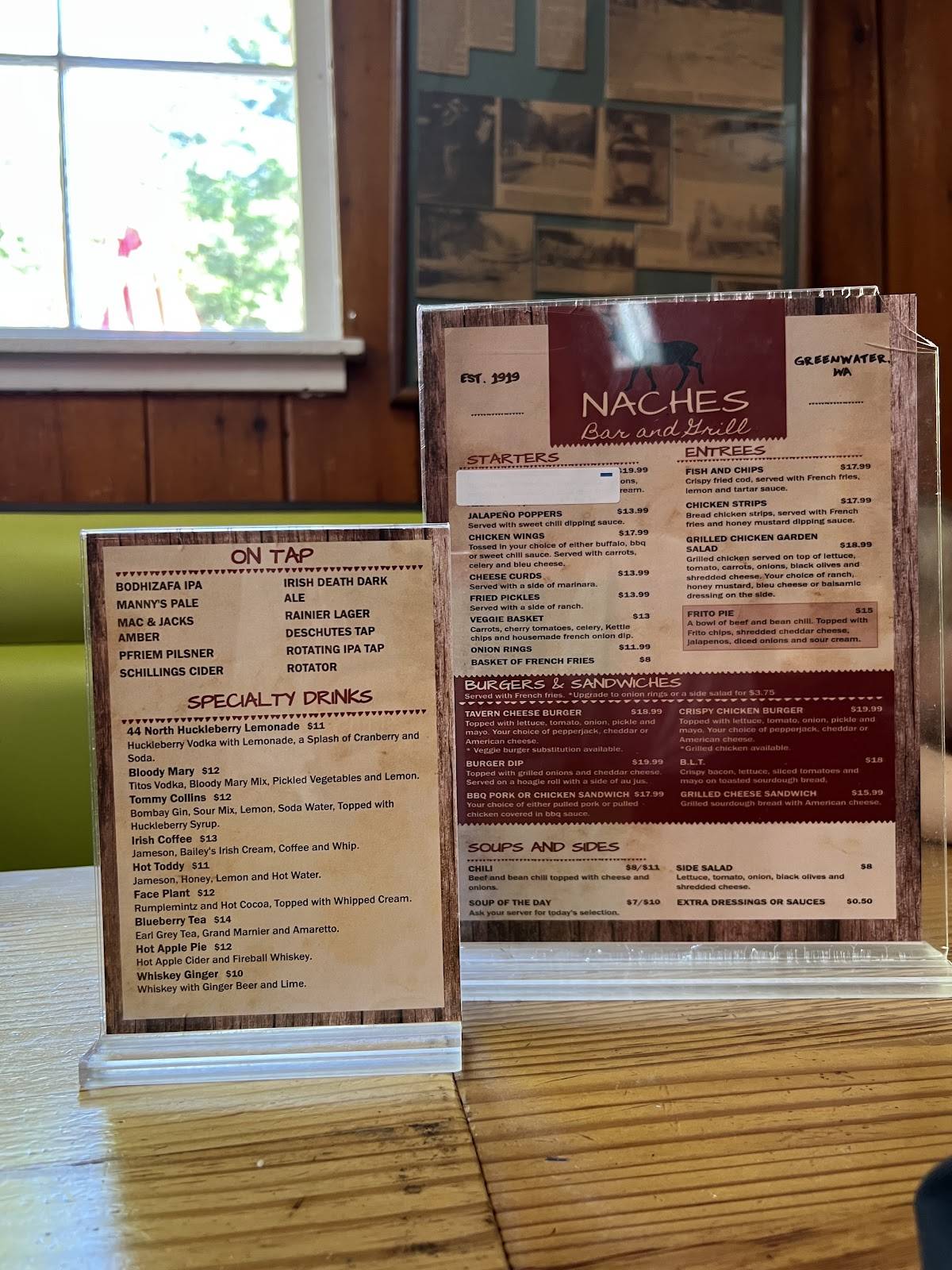 Menu at Naches Tavern pub & bar, Greenwater