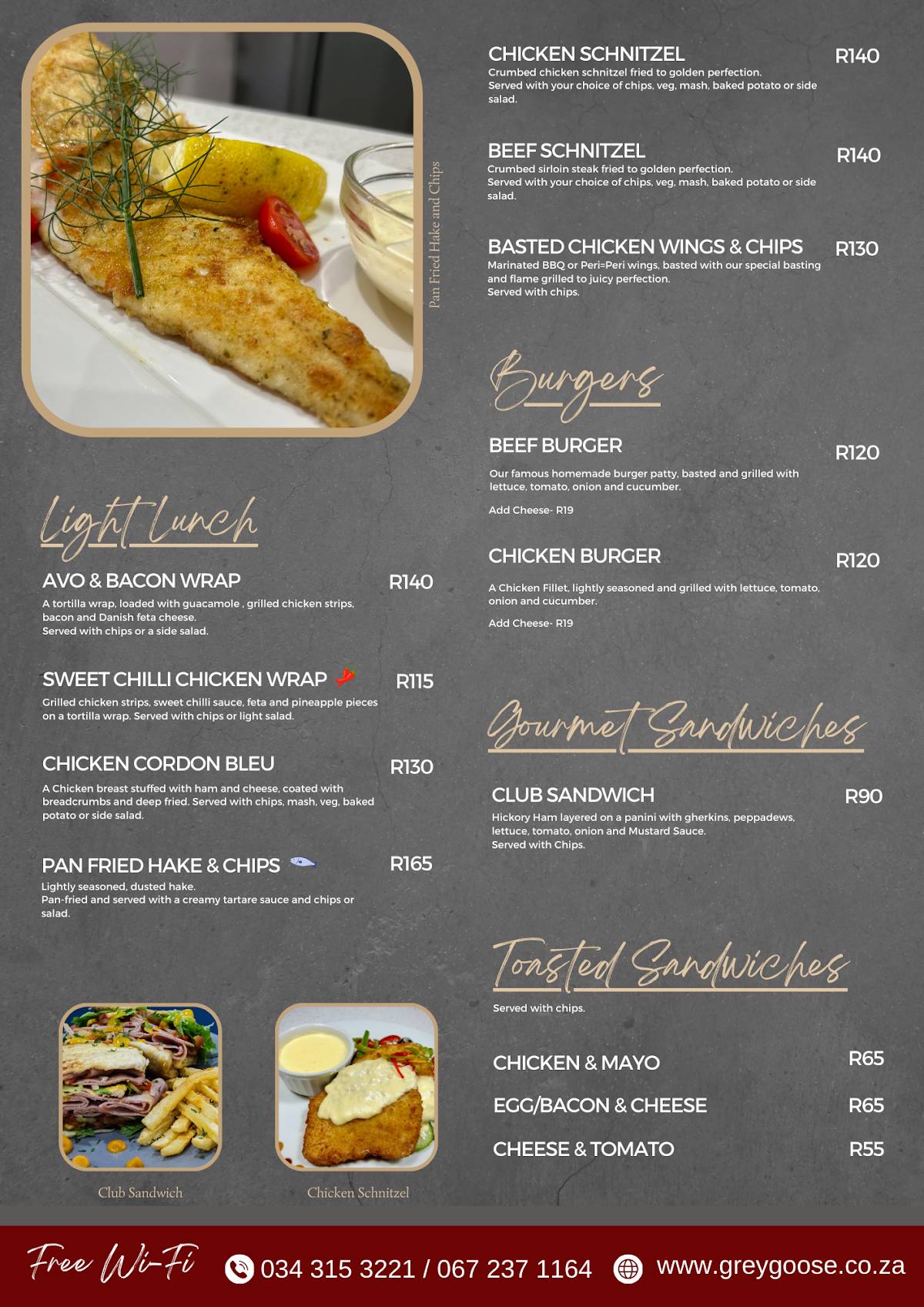 Menu at Grey Goose Game Lodge pub & bar, Newcastle