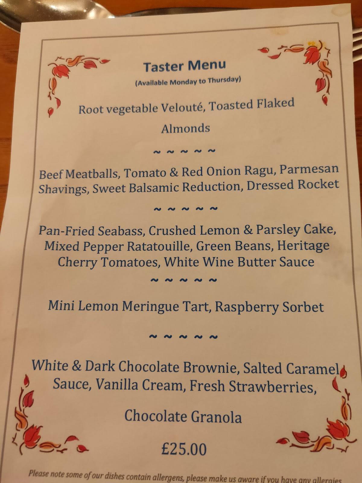 Menu at Grey Lady restaurant, Leicester