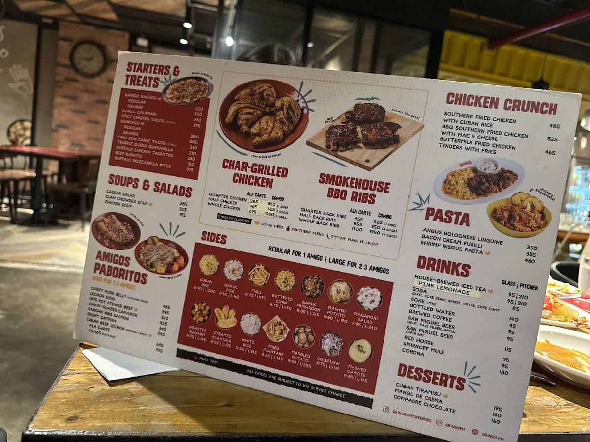 Menu at Gringo Chicken, Ribs & Friends - Makati restaurant, Makati