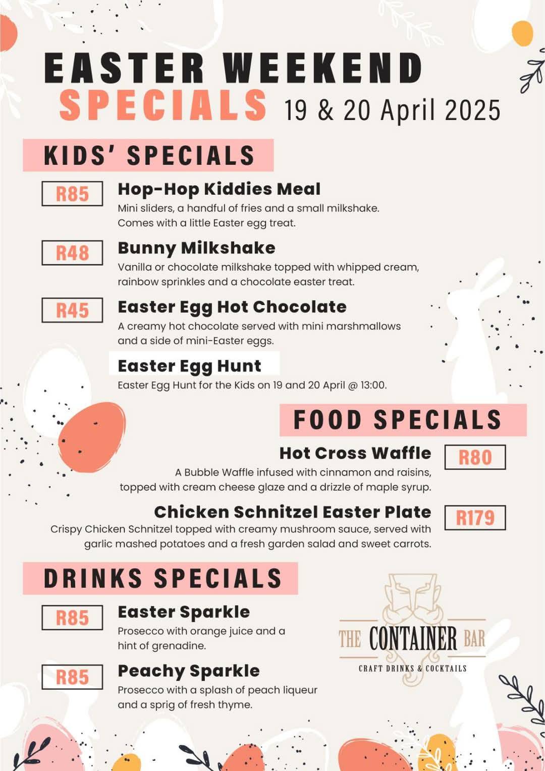 Menu at Grounded Container Bar & Cafe, Polokwane