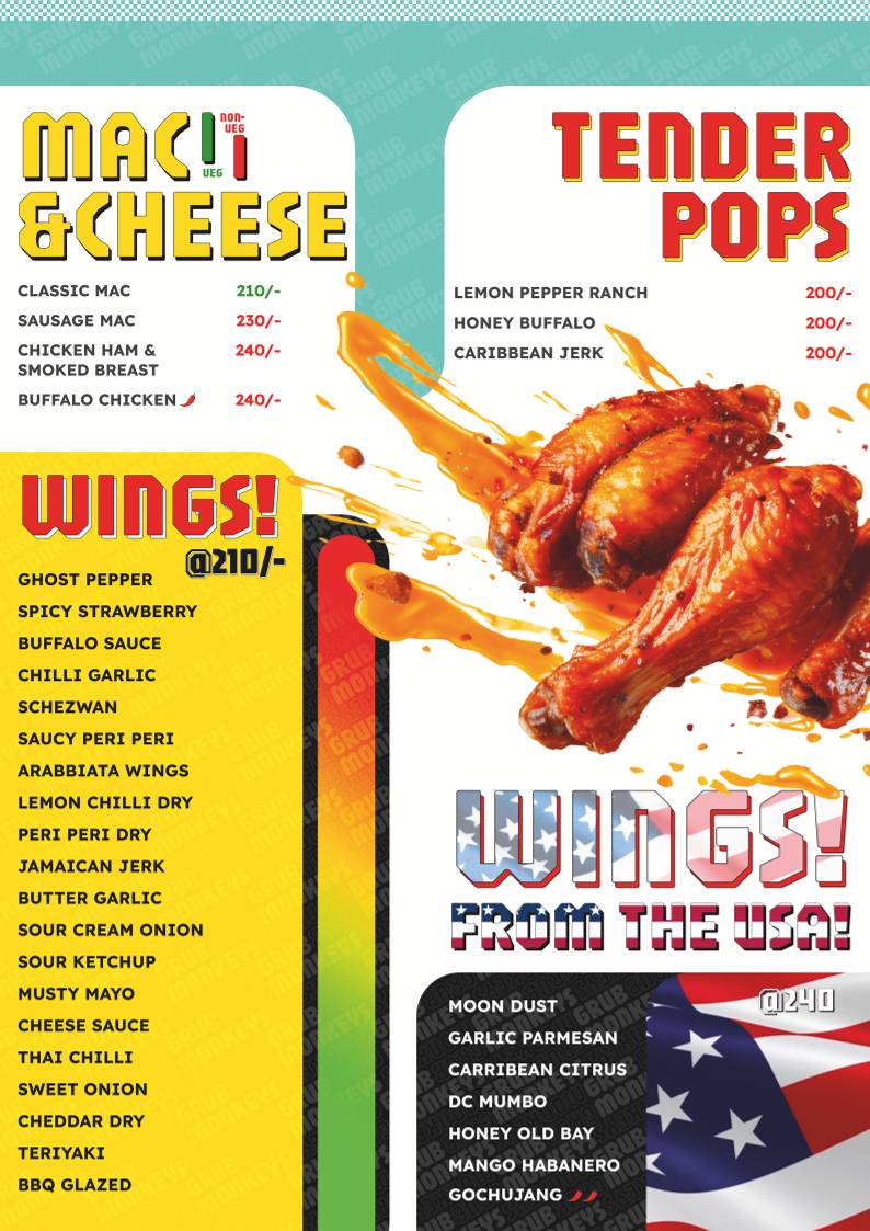Menu at Grub Monkeys New BEL Road Diner, Bengaluru