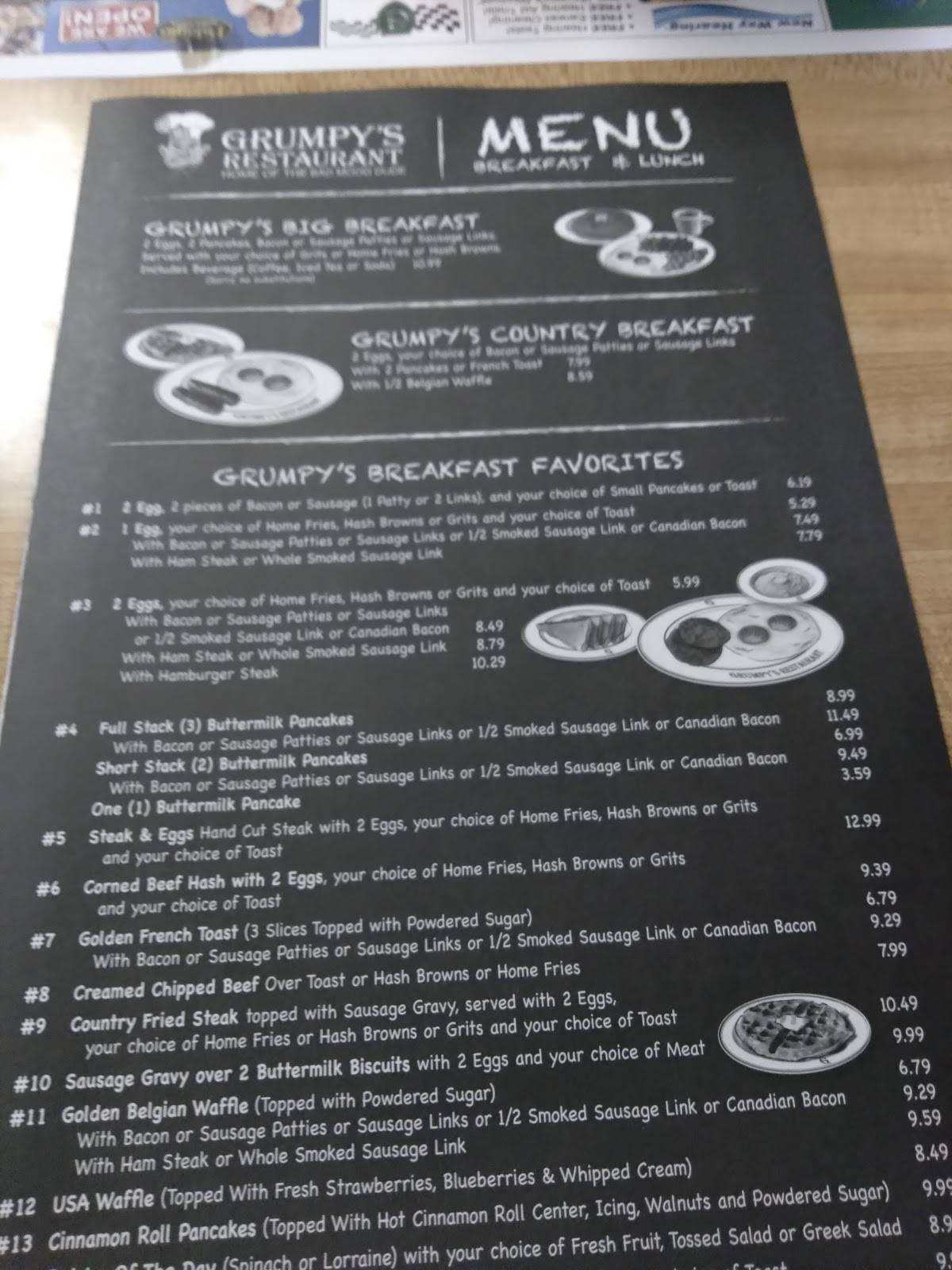 Menu at Grumpy's Restaurant, Orange Park
