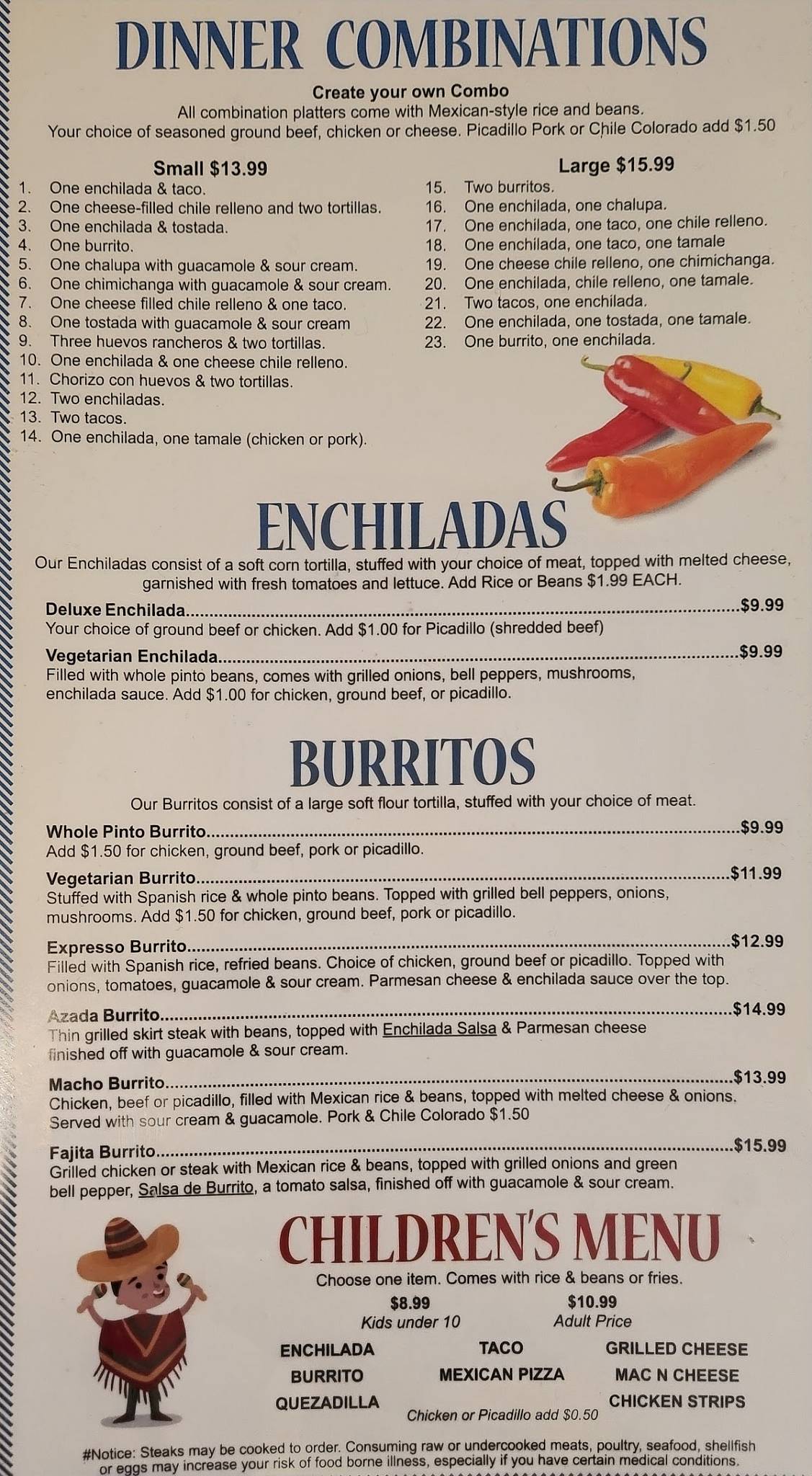 Menu at Guadalajara Mexican Family Restaurant, Winlock
