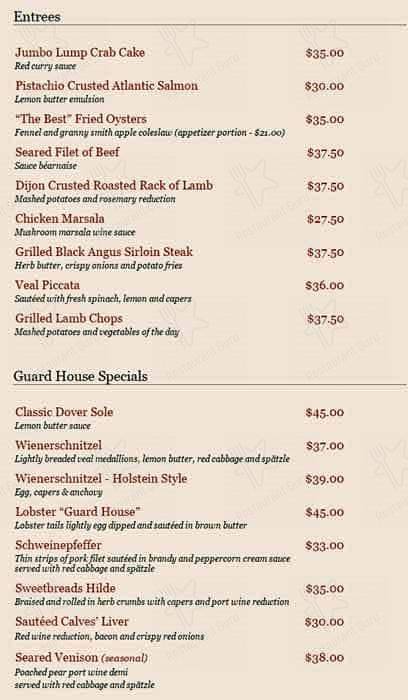Menu at Guard House Inn pub & bar, Gladwyne