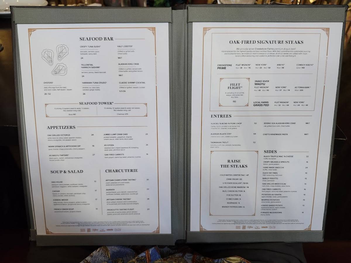 Menu at Guard and Grace steakhouse, Denver, California St