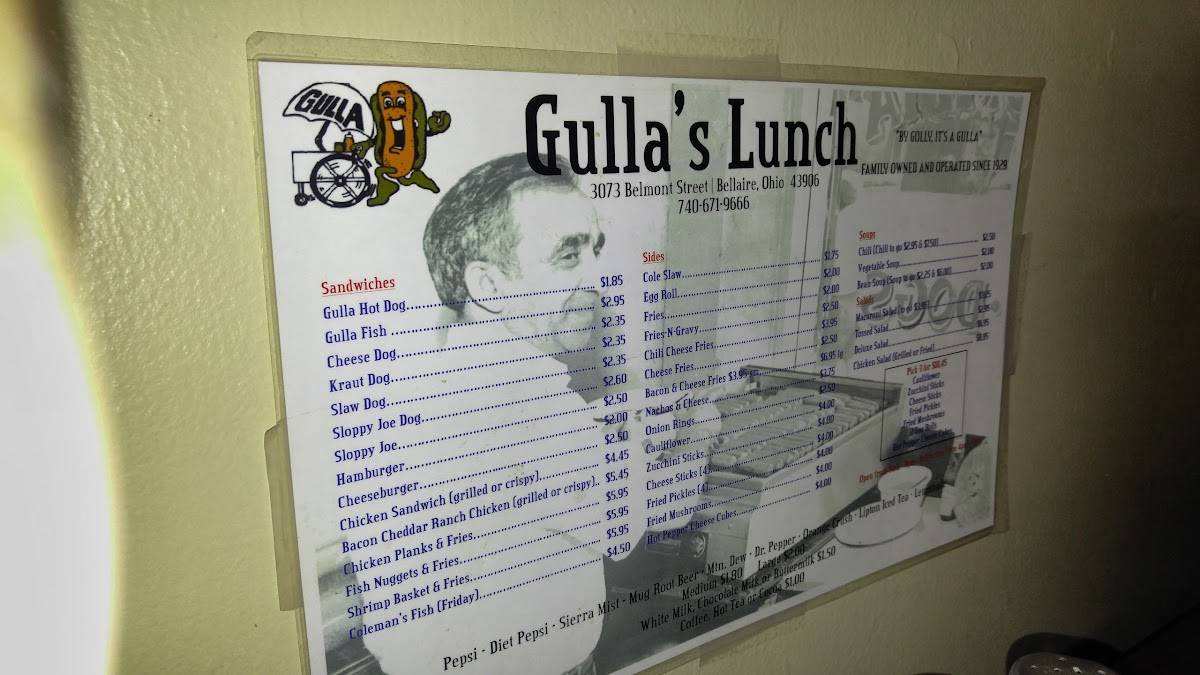 Menu at Gulla's Lunch restaurant, Bellaire