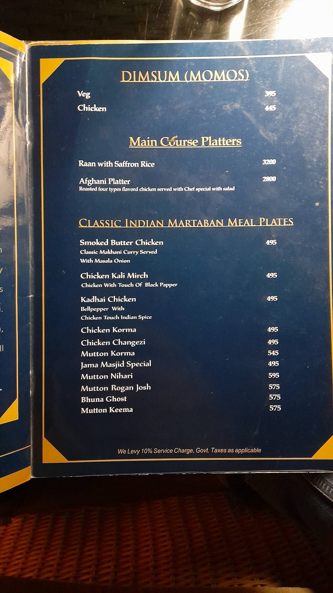 Menu at Gumbad cafe, New Delhi, Jama Masjid