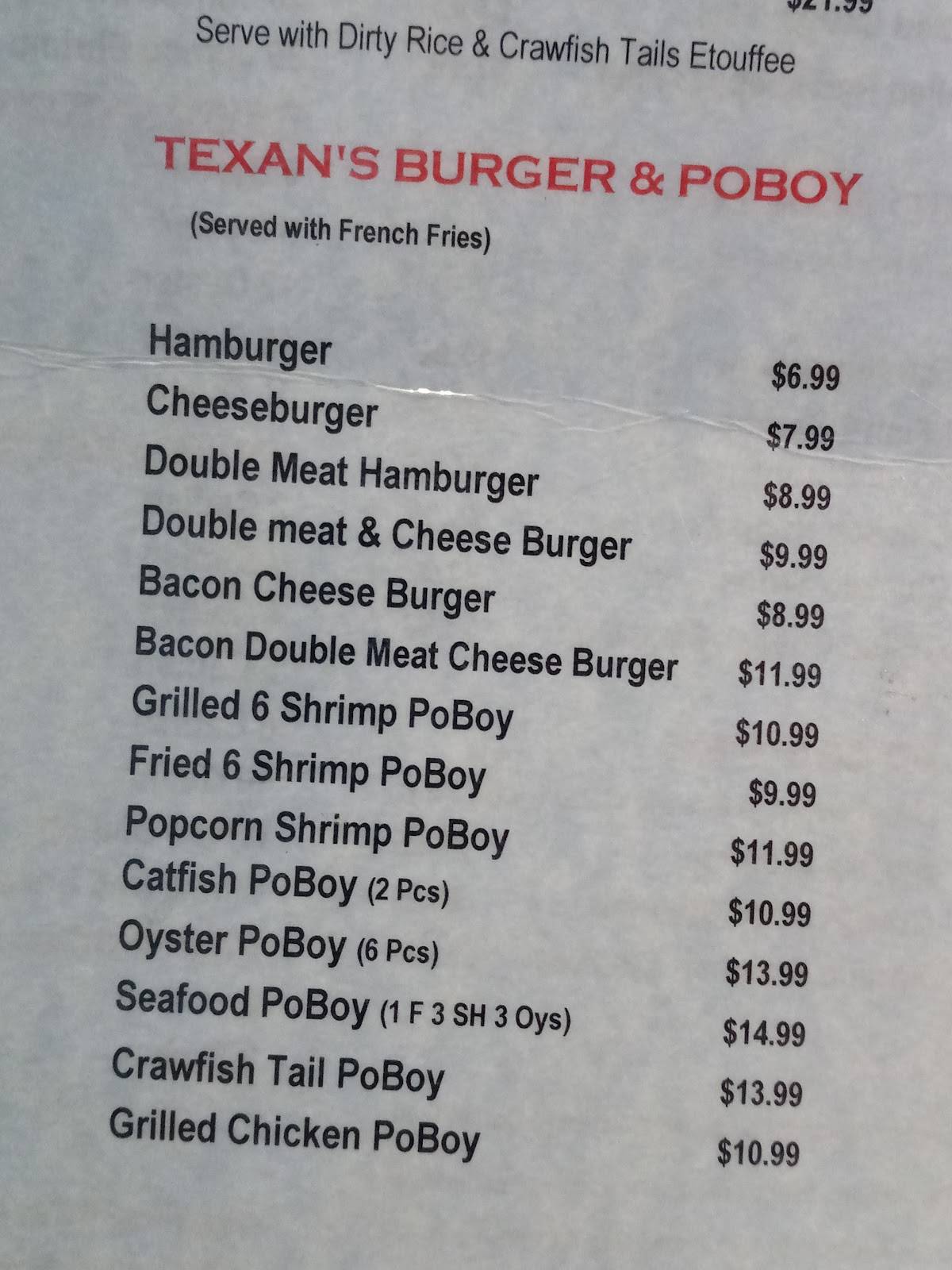 Menu at Lake Jackson Seafood restaurant, Gun Barrel City