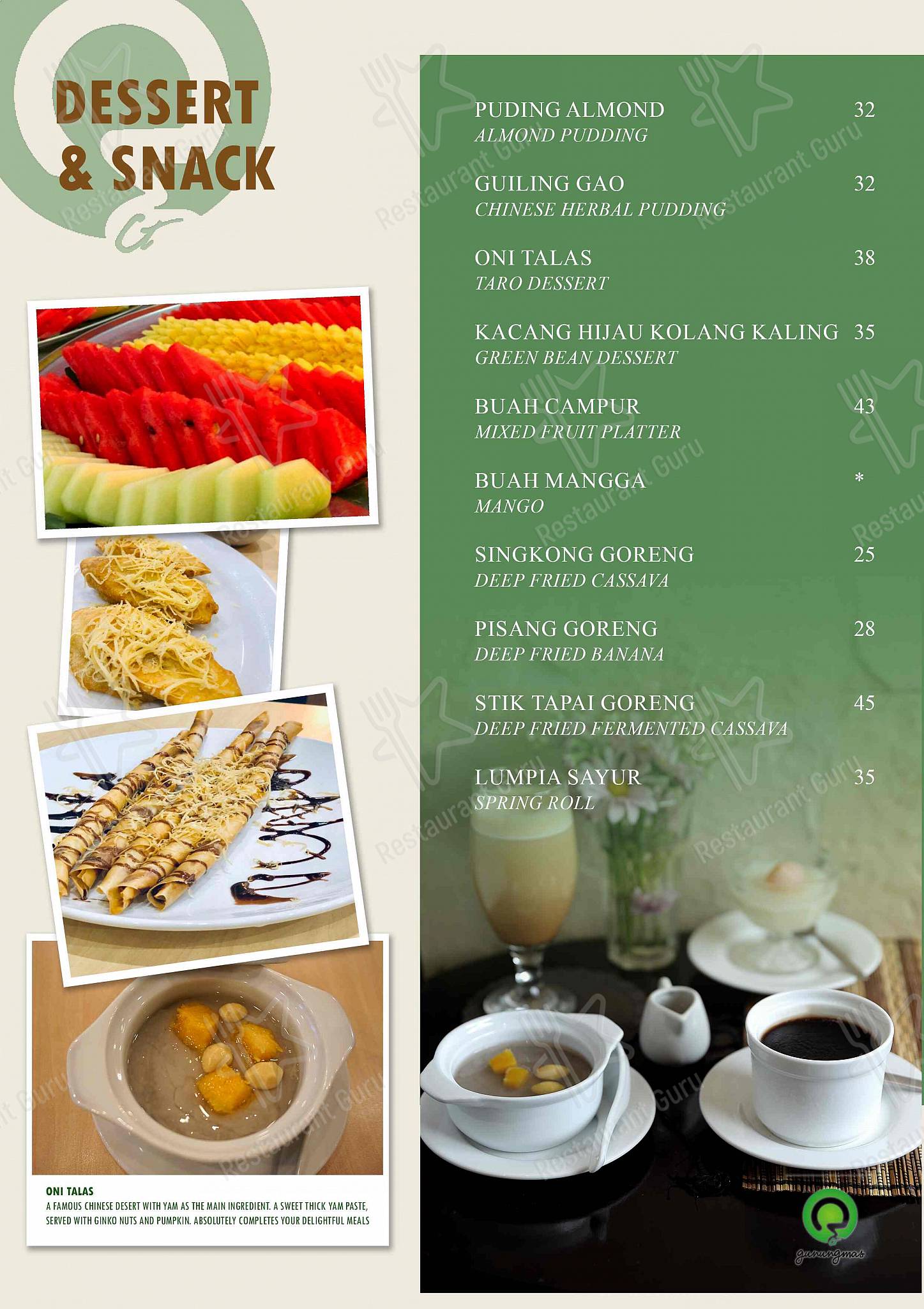 Menu at Gunung Mas Restaurant, South Jakarta, Energy Building Lt. Mezzanine