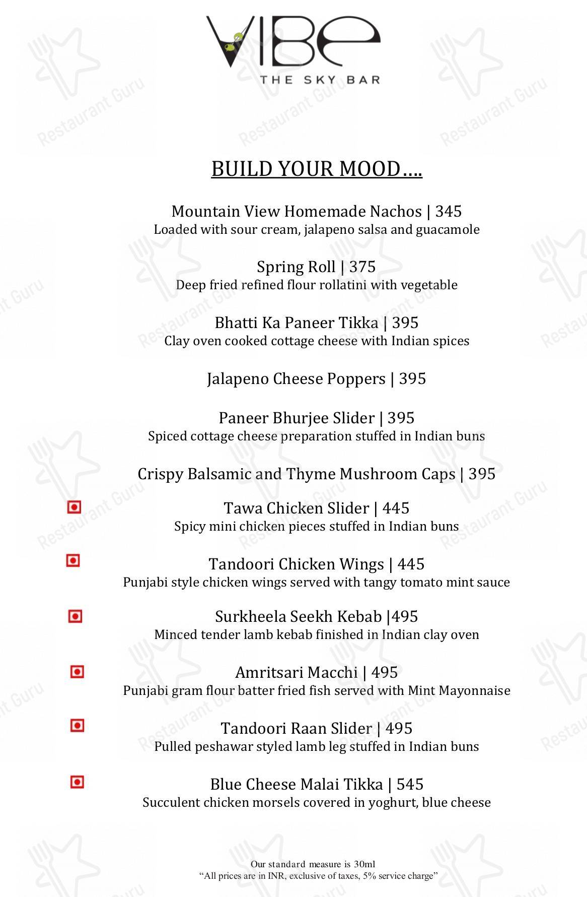 Menu at Vibe: The Sky Bar, Gurugram, DoubleTree by Hilton