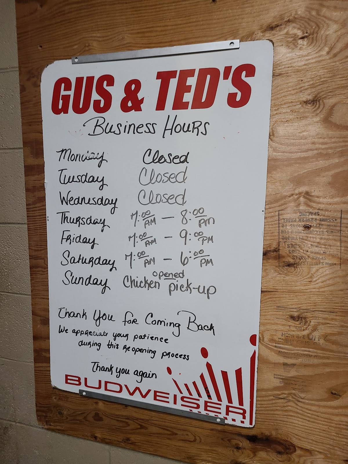 Menu at Gus & Ted's Tavern Inc pub & bar, Waynesboro