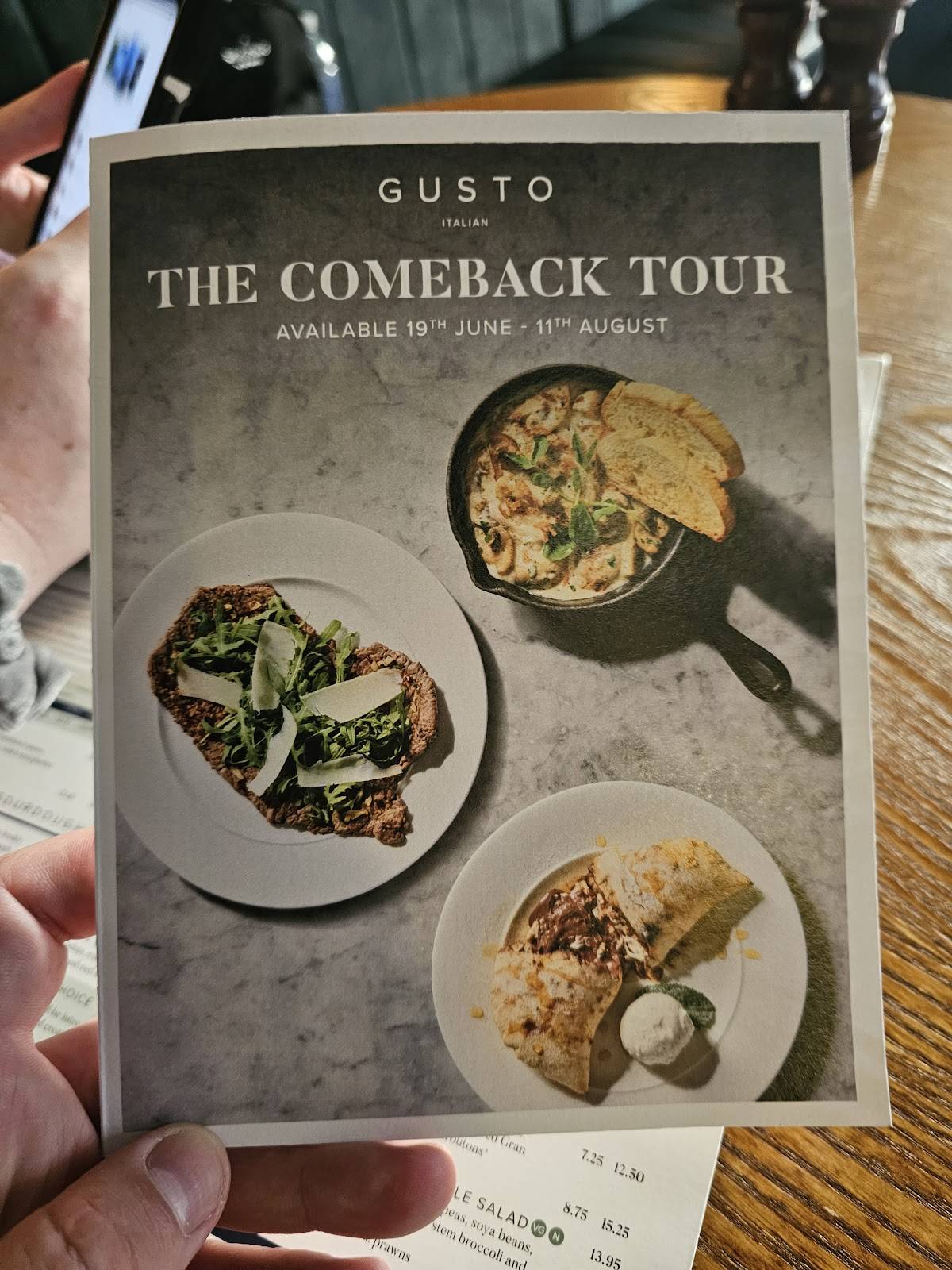 Menu at Gusto Italian pizzeria, Oxford