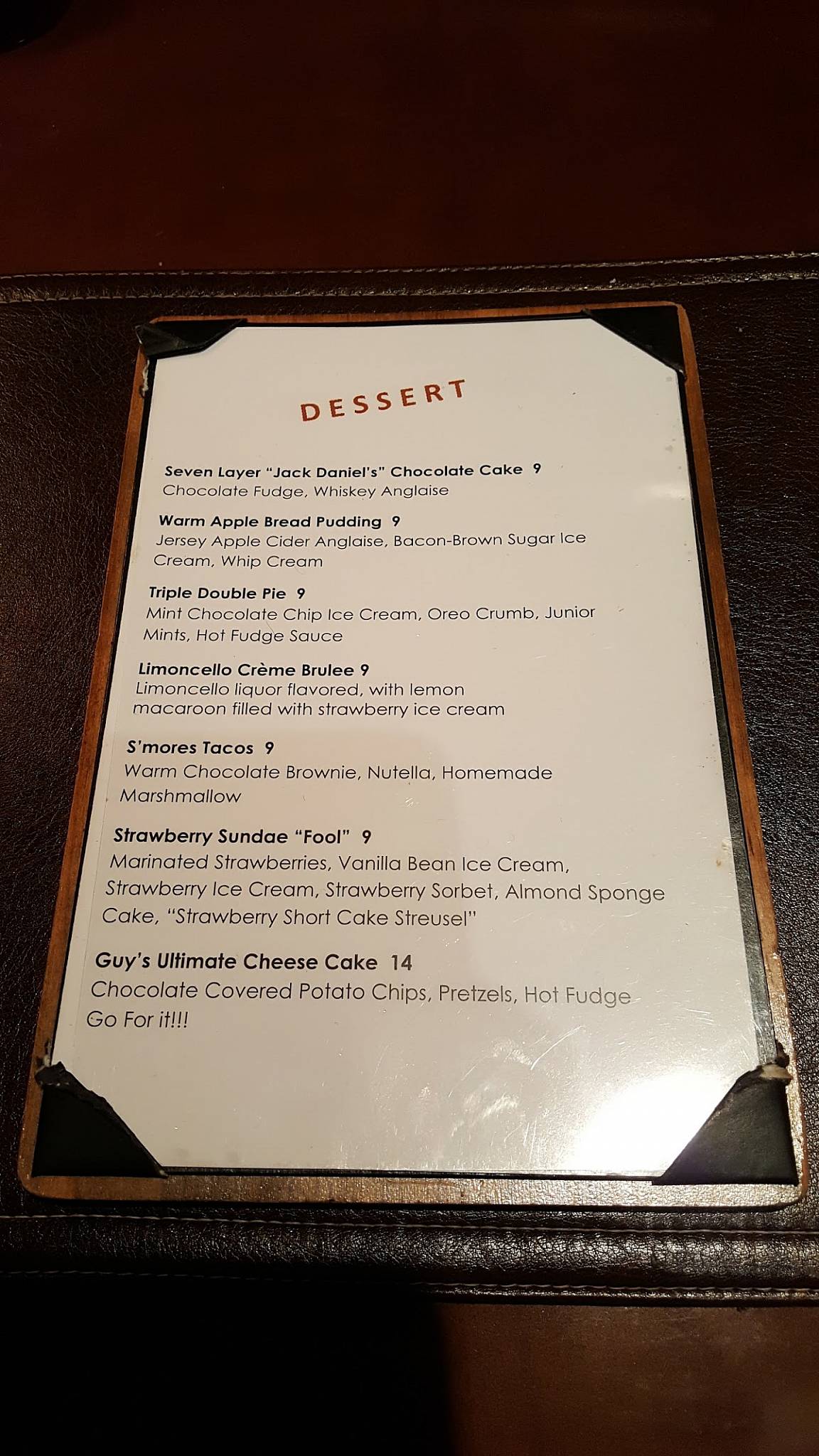 Menu at Guy Fieri's Chophouse steakhouse, Atlantic City, Pacific Ave