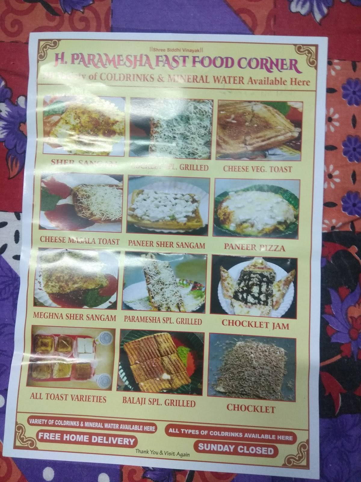 Menu at H Parmesha Sandwich Corner, Mumbai