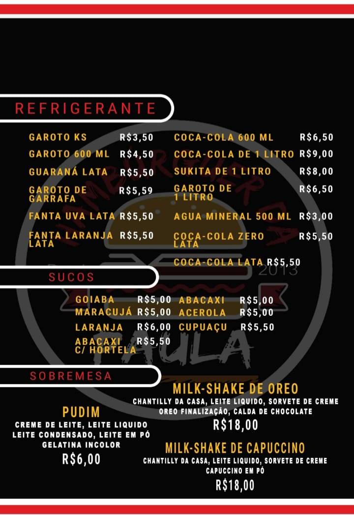 Menu em HAMBÚRGUER DA PAULA restaurante, Castanhal