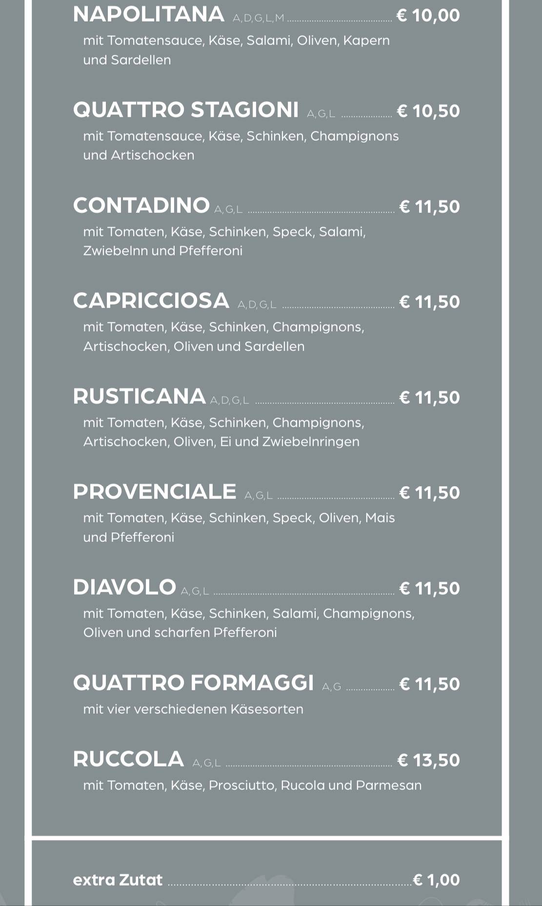 Carta del restaurante HAMU, Viena