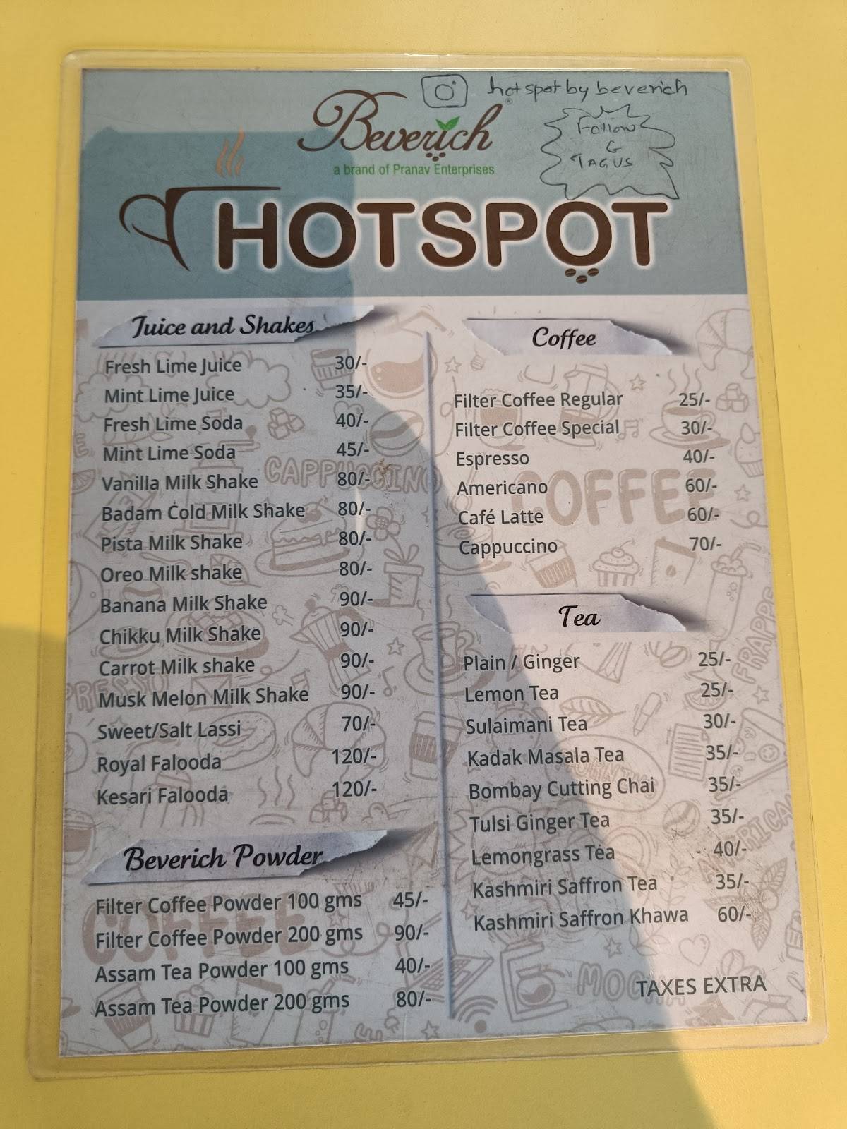 Menu at HOTSPOT by Beverich, Bengaluru
