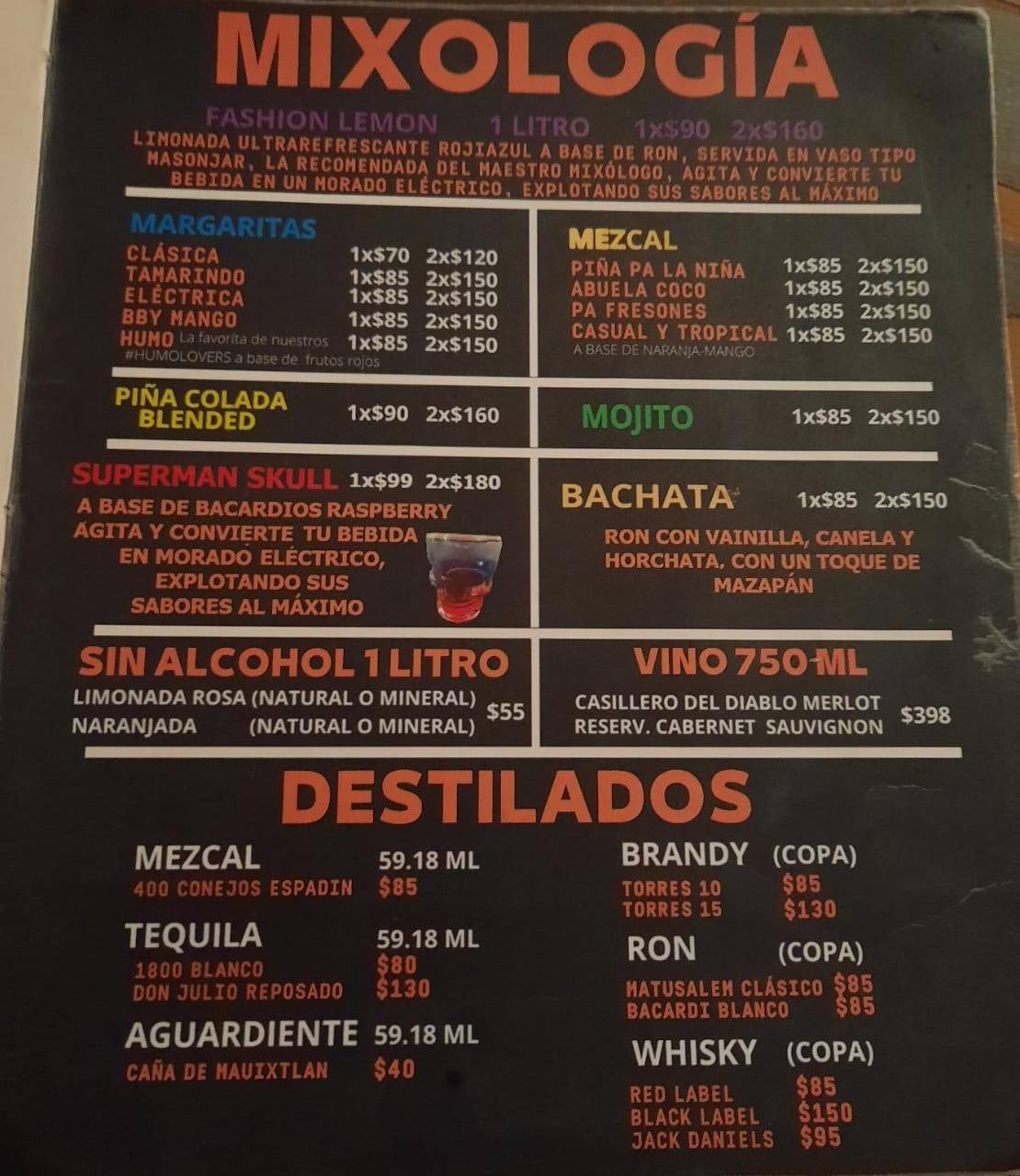 Carta del restaurante Humo Sabor al Carbón, Veracruz