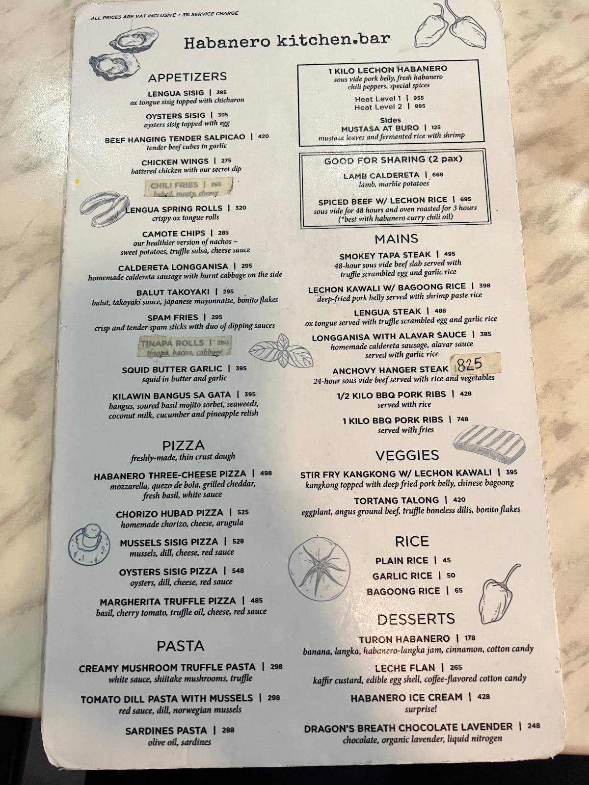 Menu at Habanero Kitchen Bar, Quezon City, Araneta Center