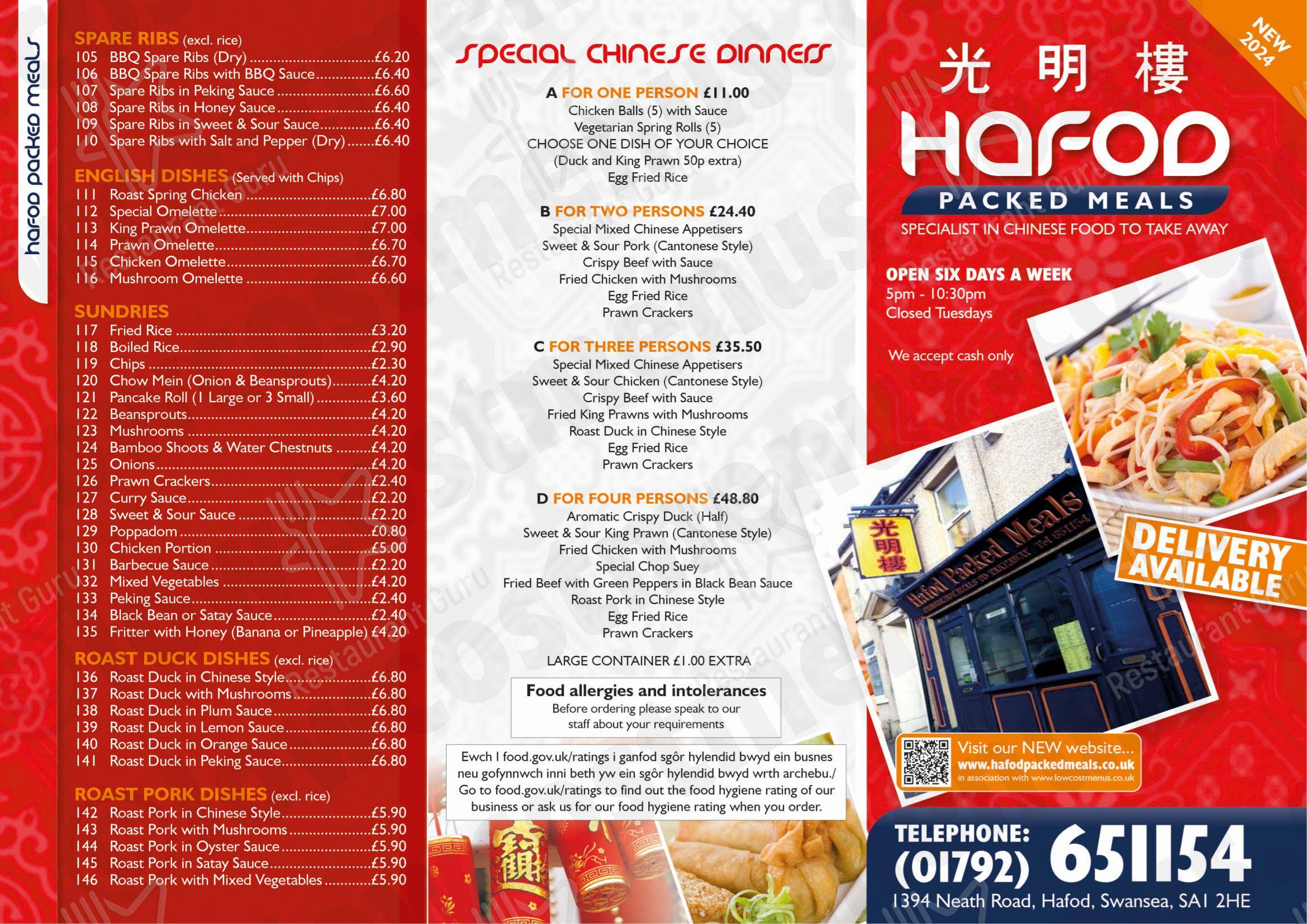 Menu at Hafod Packed Meals fast food, Swansea