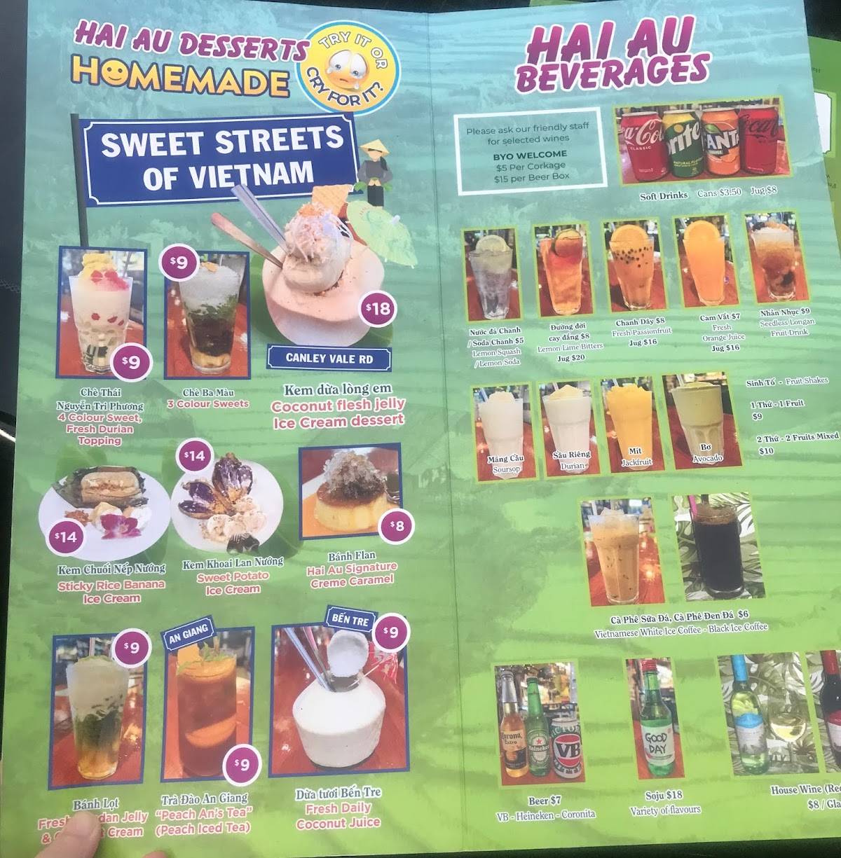 Menu at Hai Au Lang Nuong restaurant, Canley Vale