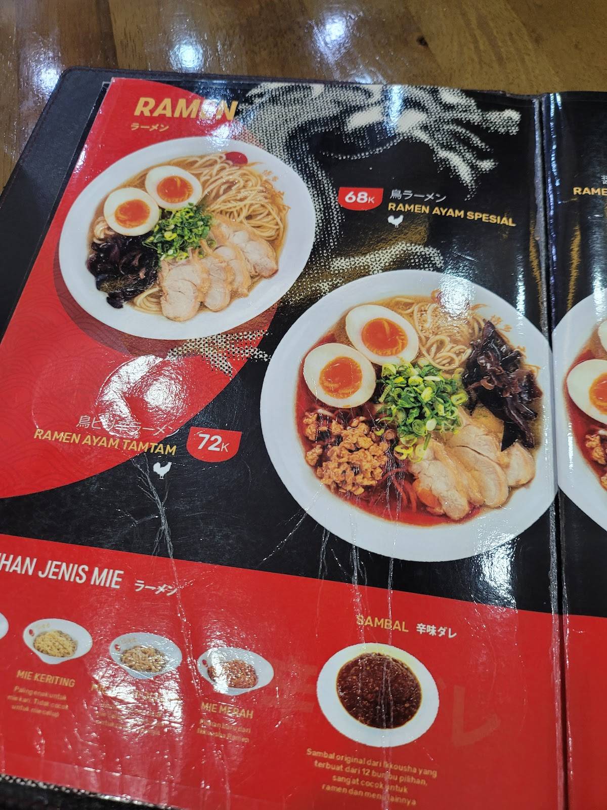 Menu at Hakata Ikkousha Ramen restaurant, Batam