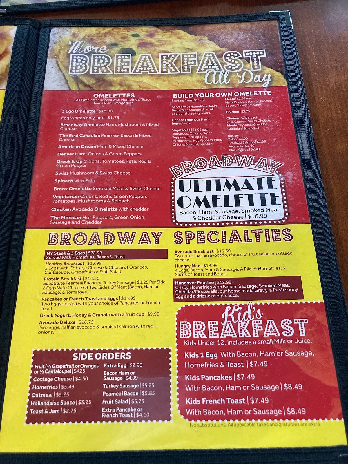 Menu at Broadway Diner restaurant, Hamilton