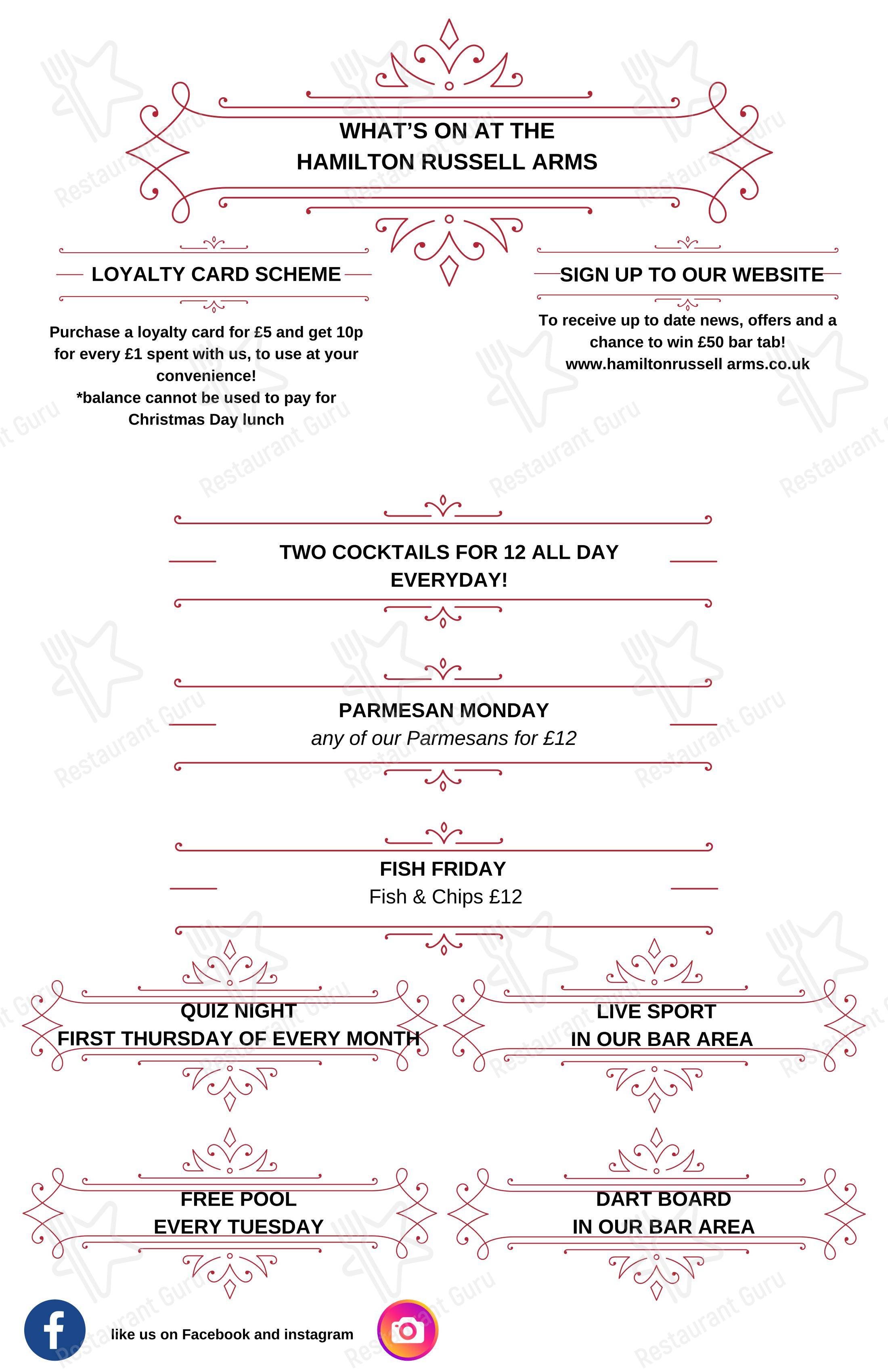 Menu at Hamilton Russell Arms pub & bar, Stockton-on-Tees