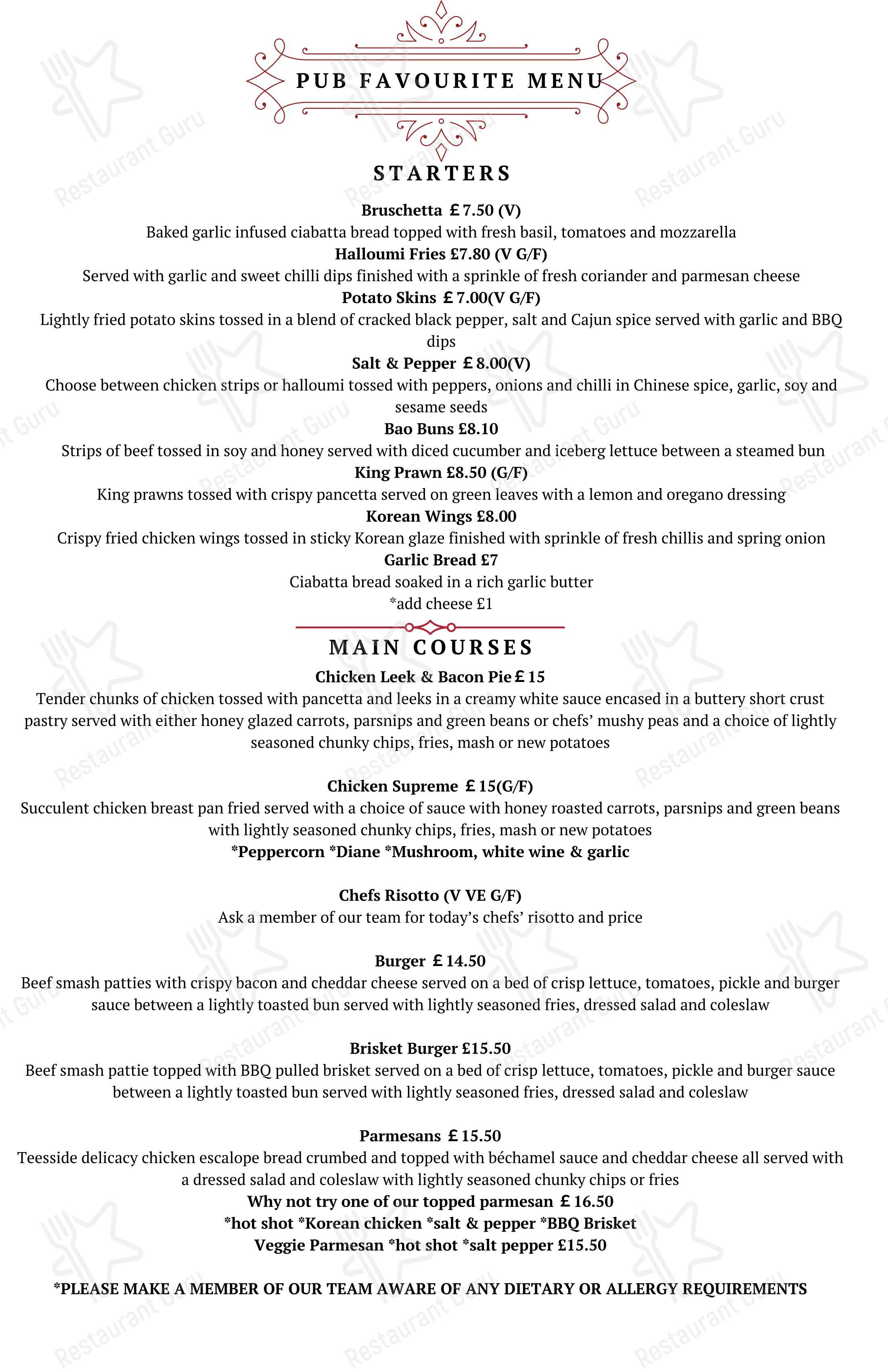 Menu at Hamilton Russell Arms pub & bar, Stockton-on-Tees