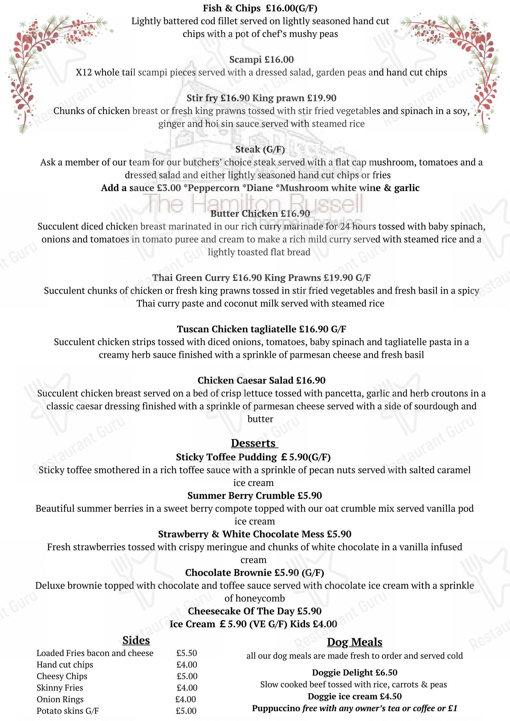 Menu at Hamilton Russell Arms pub & bar, Stockton-on-Tees