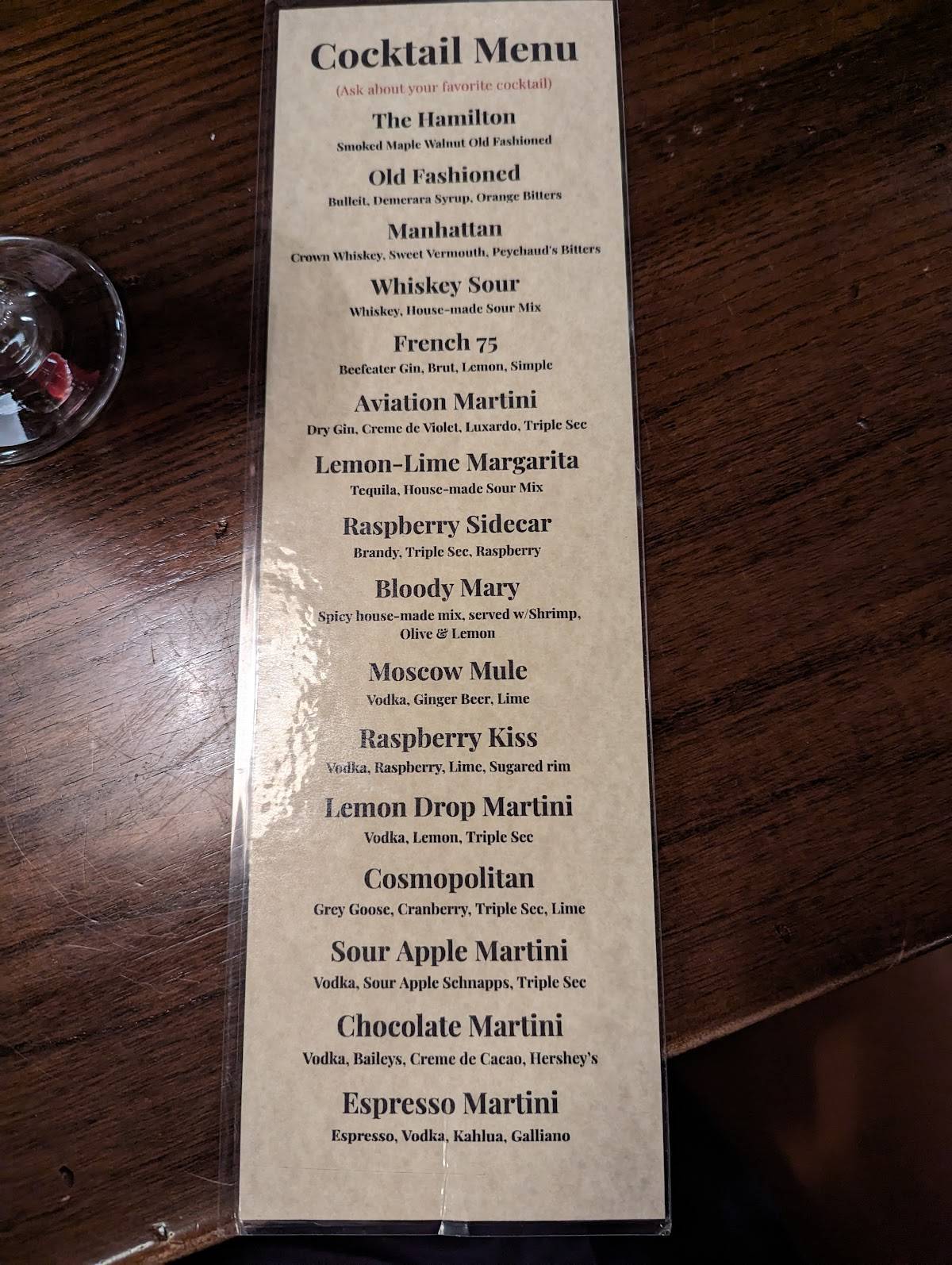 Menu at Hamilton's Steakhouse, Asheboro