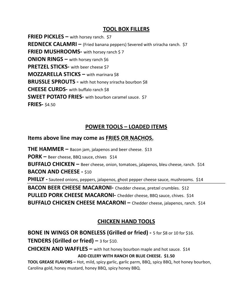 Menu at Hammer Time Pub, Mount Sterling