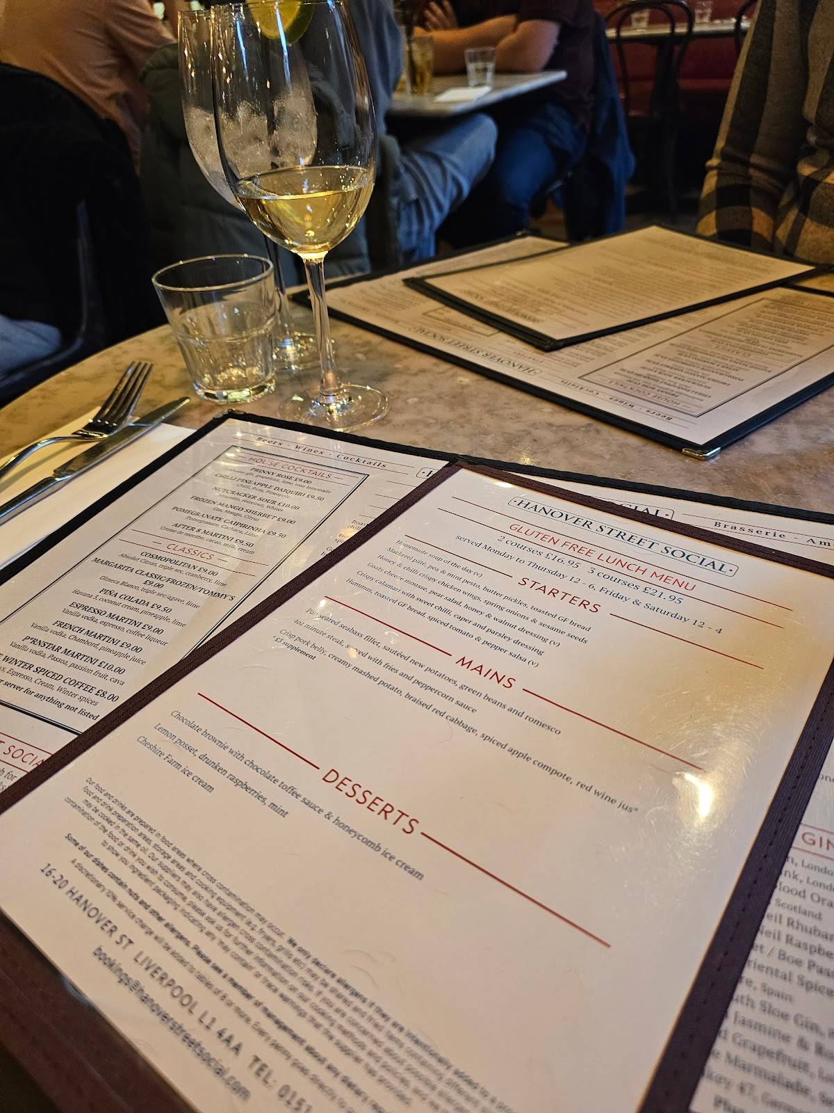 Menu at Hanover Street Social restaurant, Liverpool
