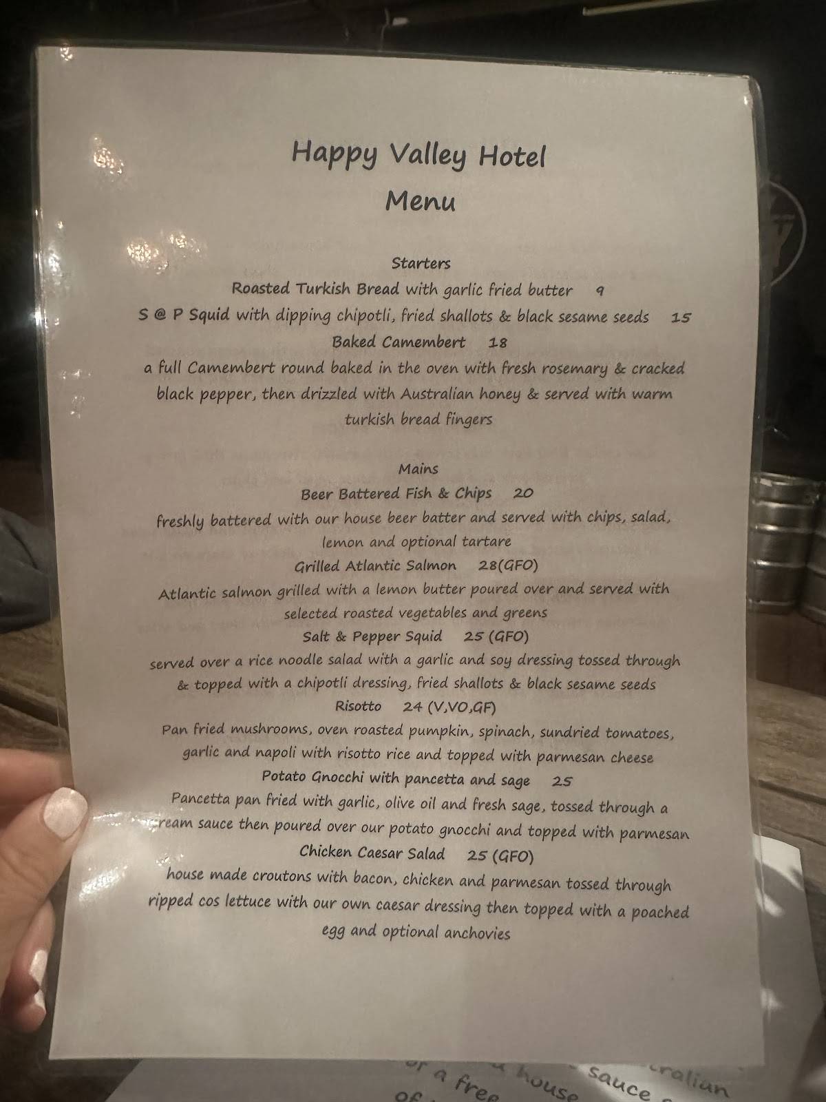 Menu at Happy Valley Hotel Ovens pub & bar, Ovens