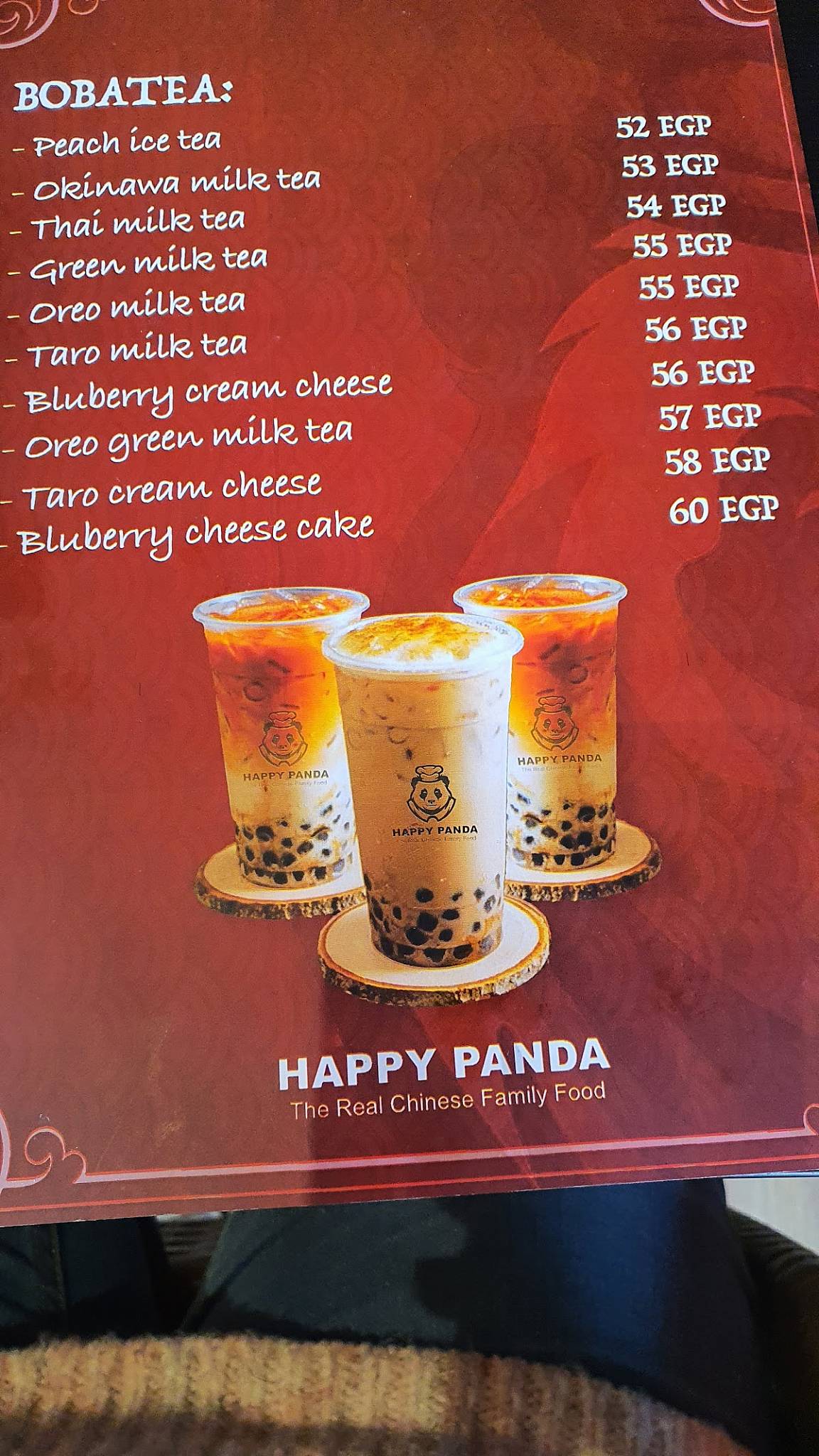 Menu at Happy panda restaurant, Cairo