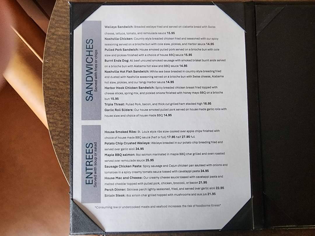 Menu at Harbor Hook & Grille pub & bar, Monroe
