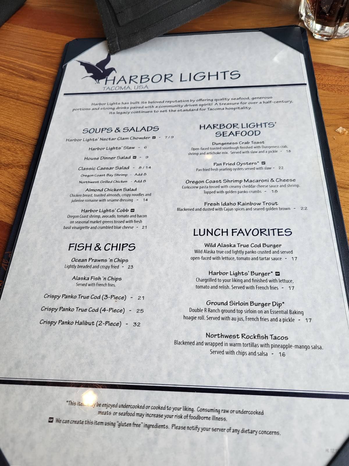Menu at Harbor Lights restaurant, Tacoma