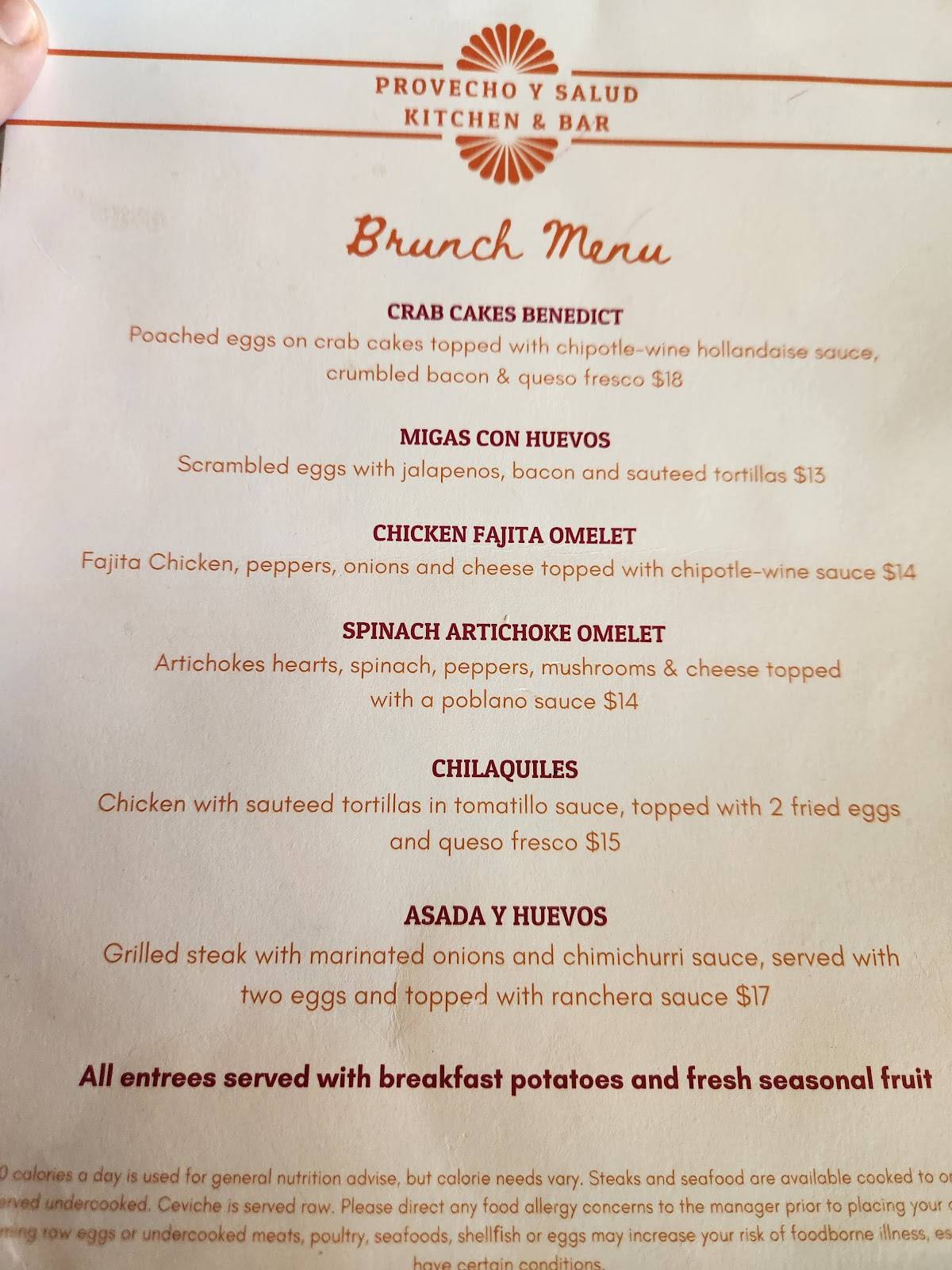 Menu at Provecho Y Salud pub & bar, Harlingen