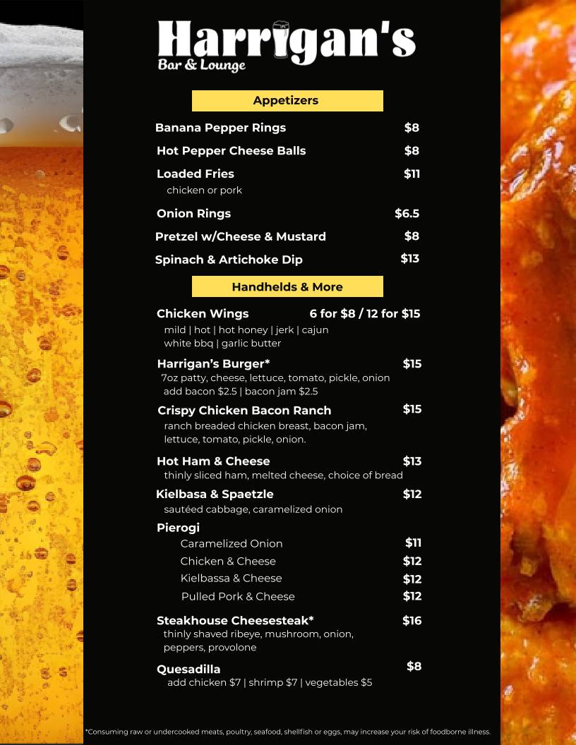 Menu at Harrigan's Cafe & Wine Deck, Johnstown