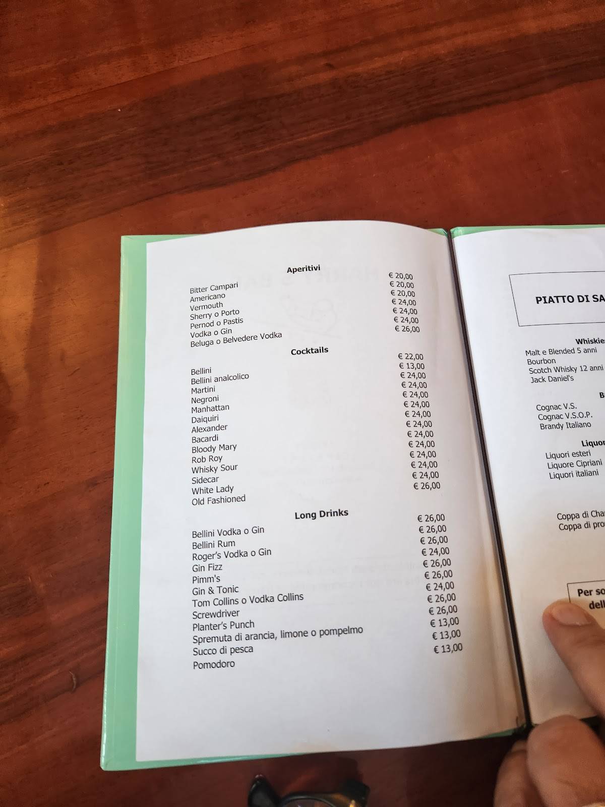 Menu at Harry's Bar, Venice, Calle Vallaresso